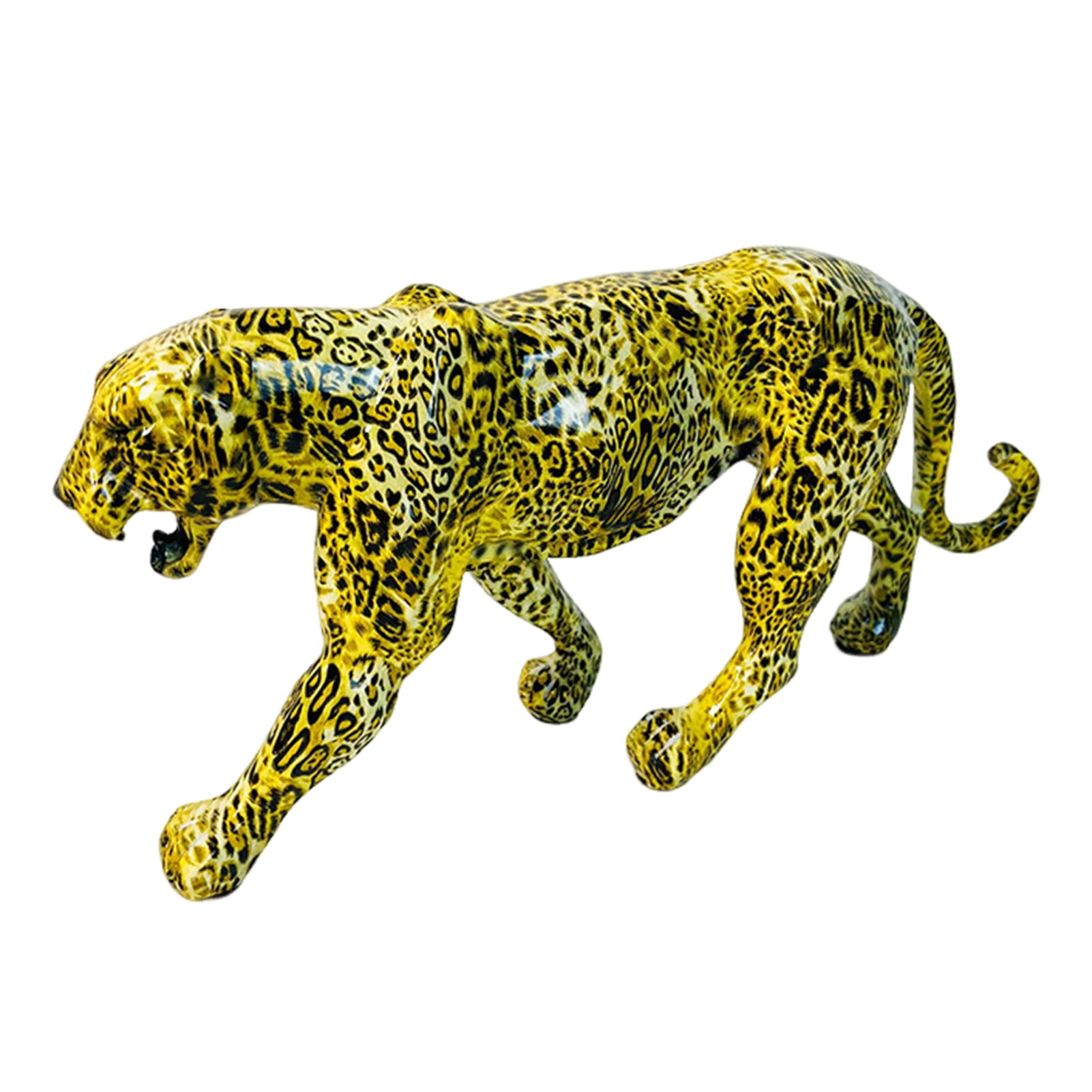 PUREOY Walking Leopard Figurine Colorful Cheetah Resin Statue Wild ...