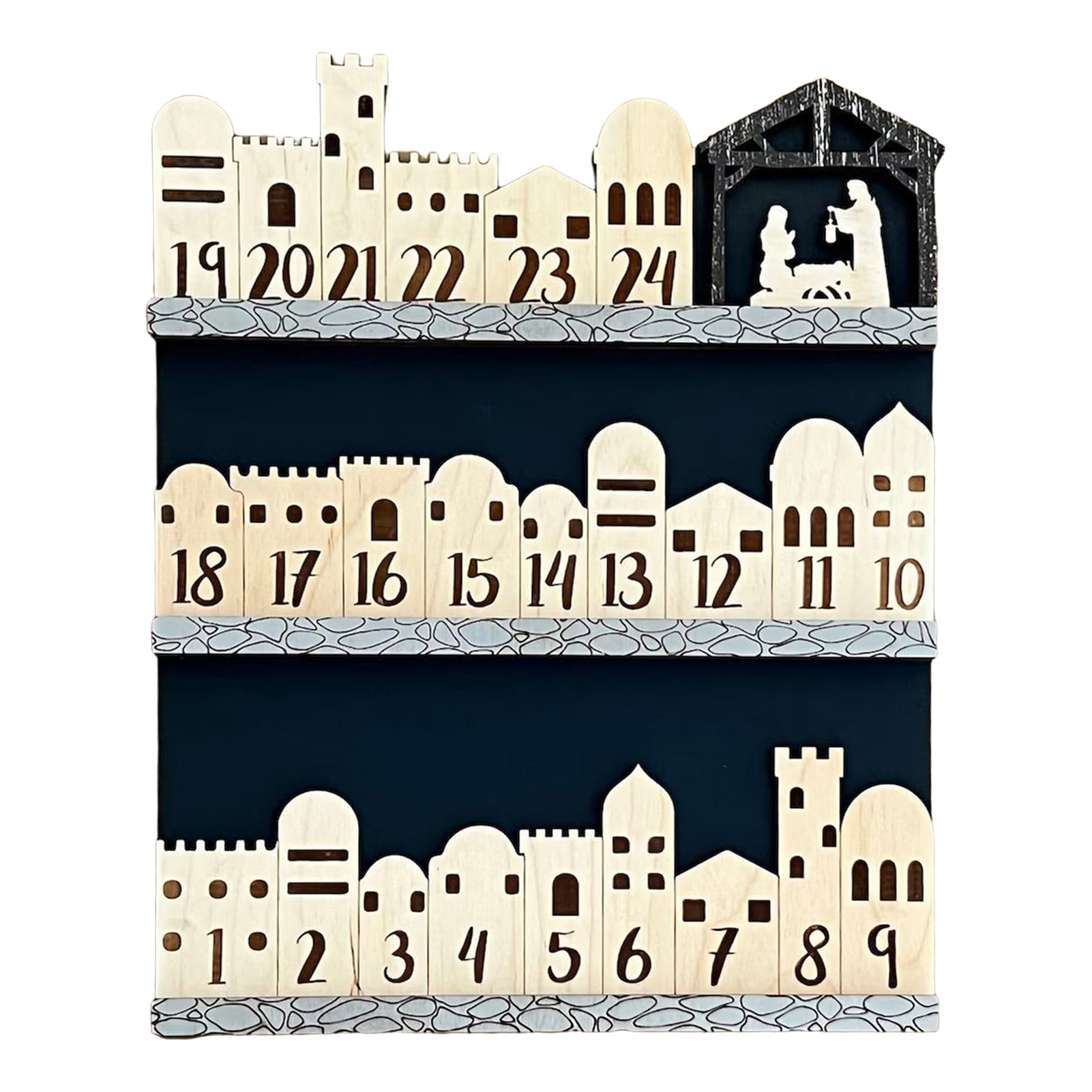 PUREOY Wooden Nativity Advent Calendar Birth of Jesus 24 Days Countdown ...