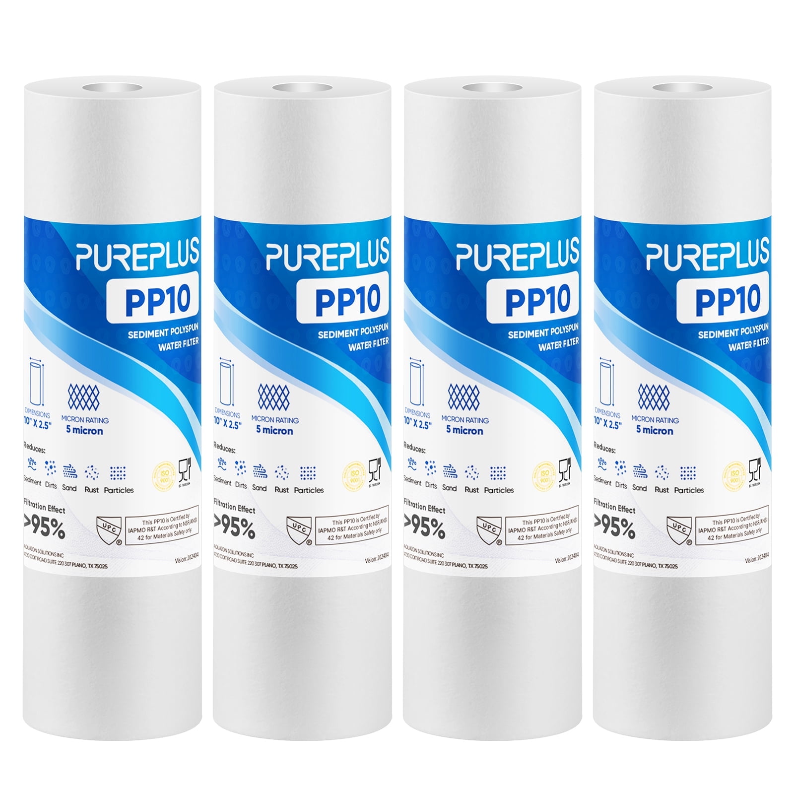PUREPLUS 5 Micron 10" x 2.5" Whole House Sediment Home Water Filter ...