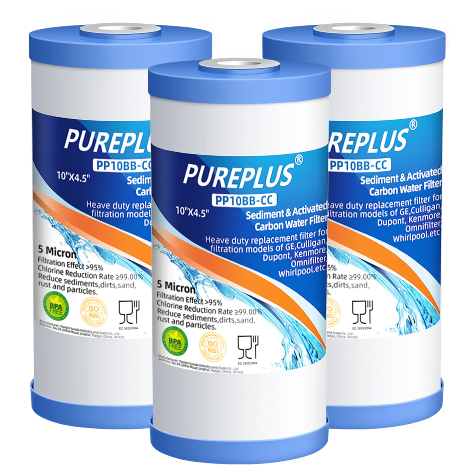PUREPLUS 5 Micron 10 x 4.5 Whole House Sediment and Carbon Water Filter ...