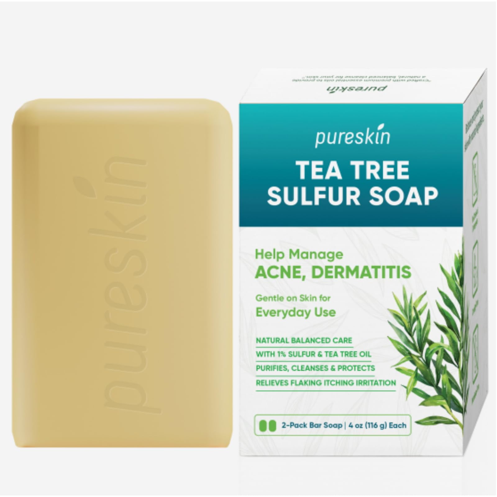 PURESKIN Tea Tree Soap XEF1 for Dermatitis & Acne: Gentle Natural Relief for Flaking & Irritated ...