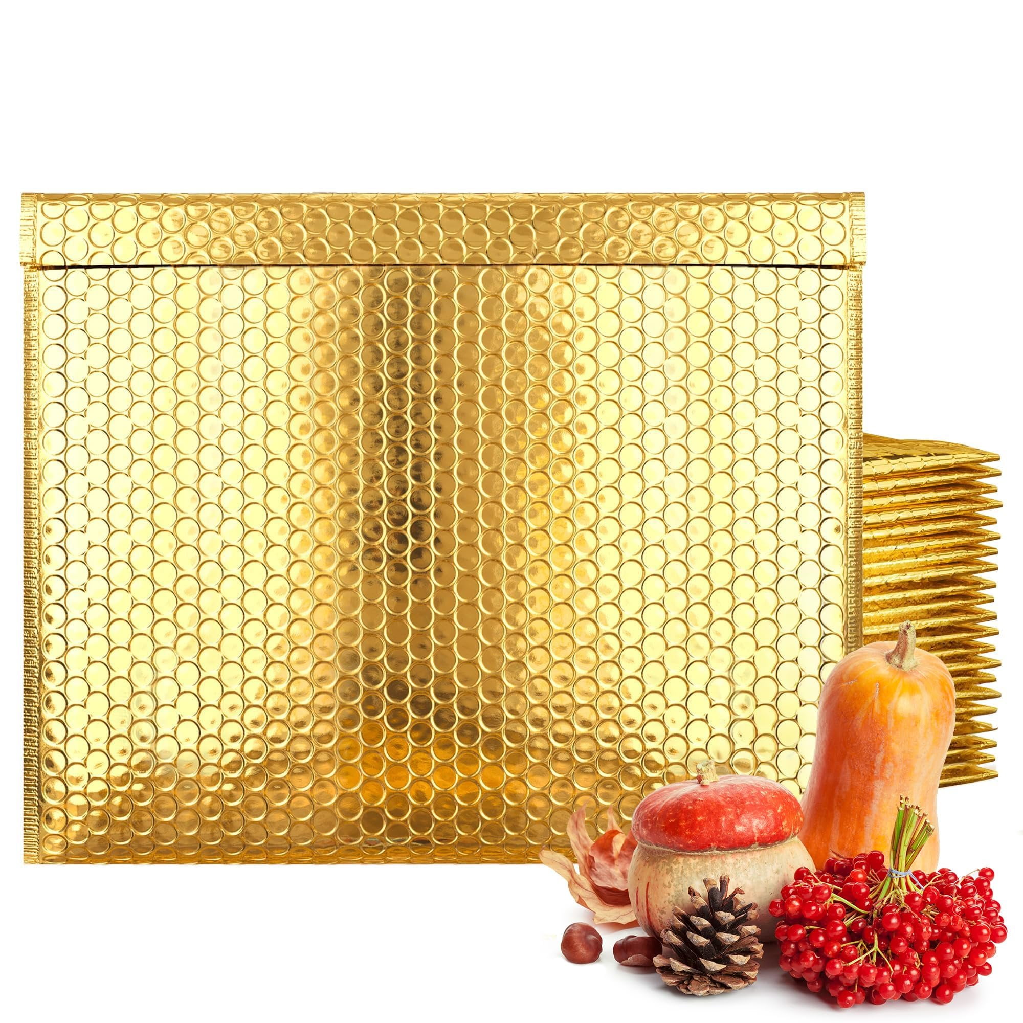 PUREVACY Gold Metallic Bubble Mailers 9 x 11.5. Pack of 100 Poly Padded ...