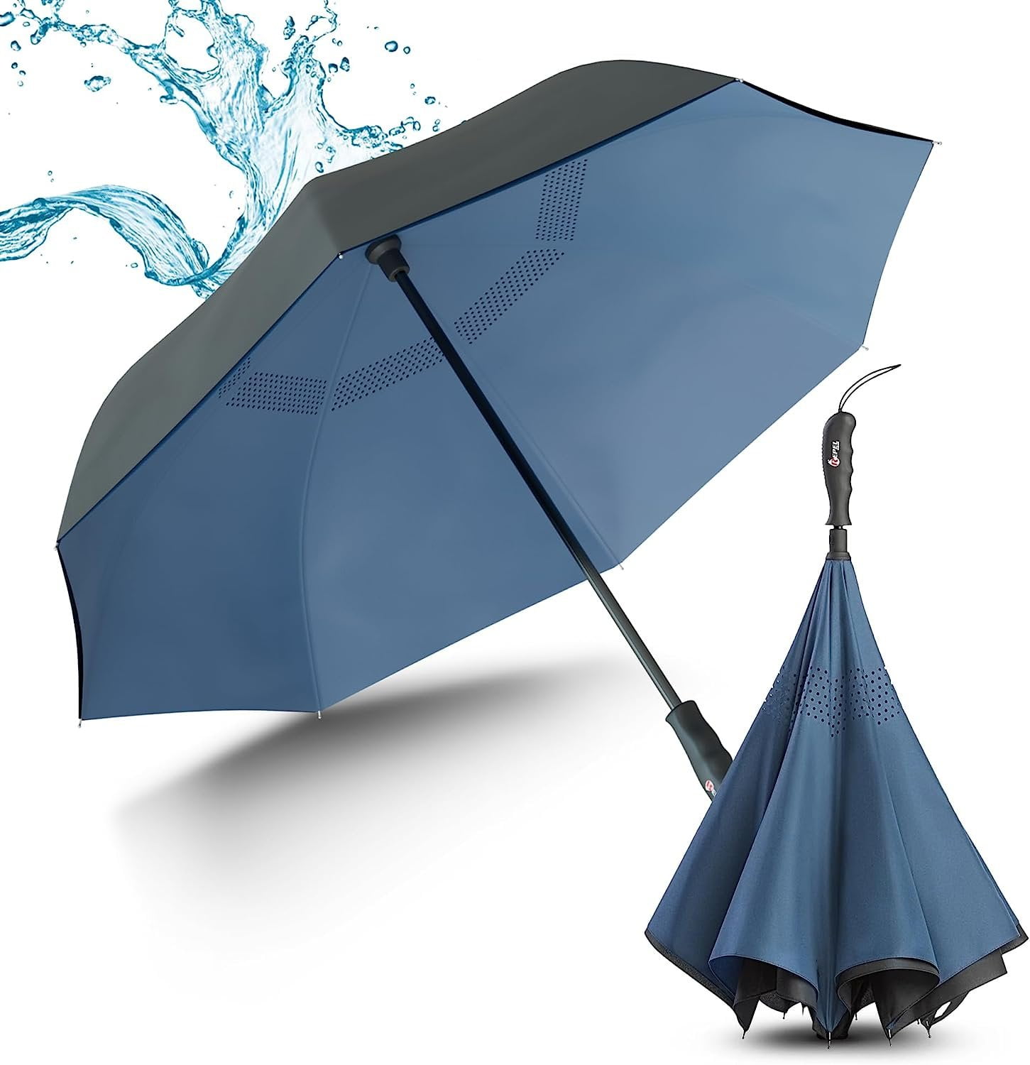 PUREVACY Reverse Umbrella with Sturdy Shaft, 8 Reinforced Ribs, Teflon ...