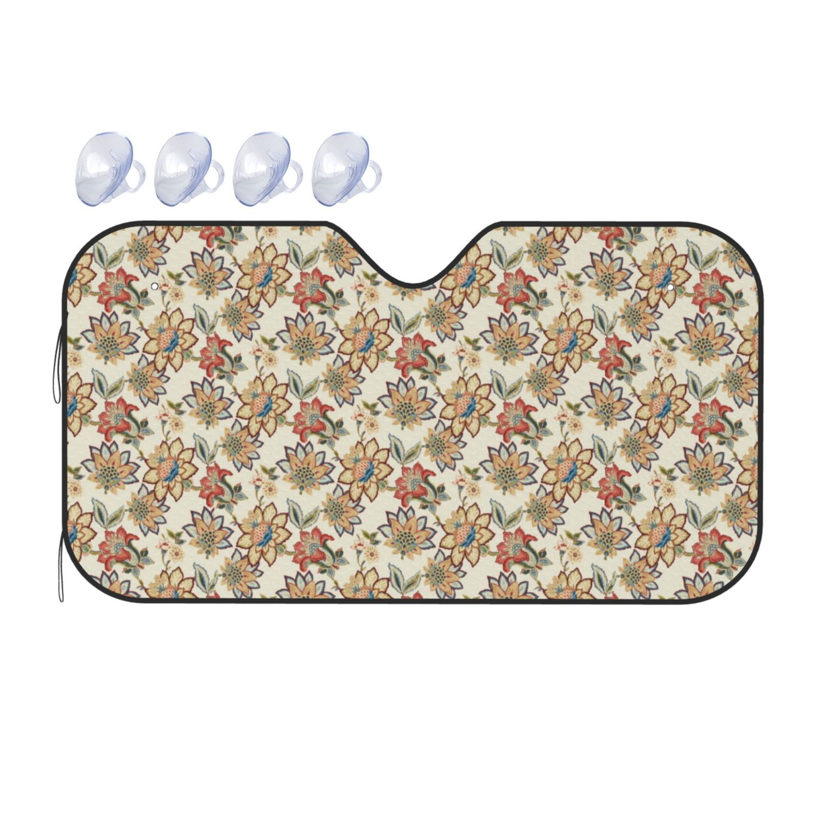 PUREYAH Foldable Front Windshield Sun Shade, Beige Traditional Floral ...