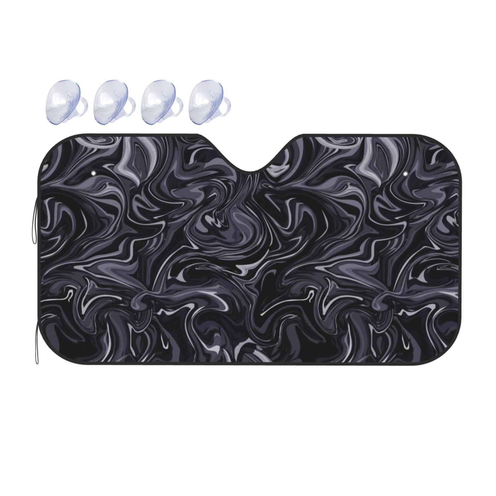 PUREYAH Foldable Front Windshield Sun Shade, Black Wave Minimal Texture ...