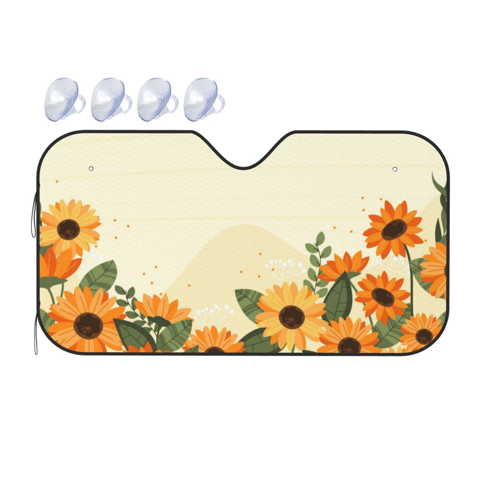 PUREYAH Foldable Front Windshield Sun Shade, Blooming Sunflower Border ...