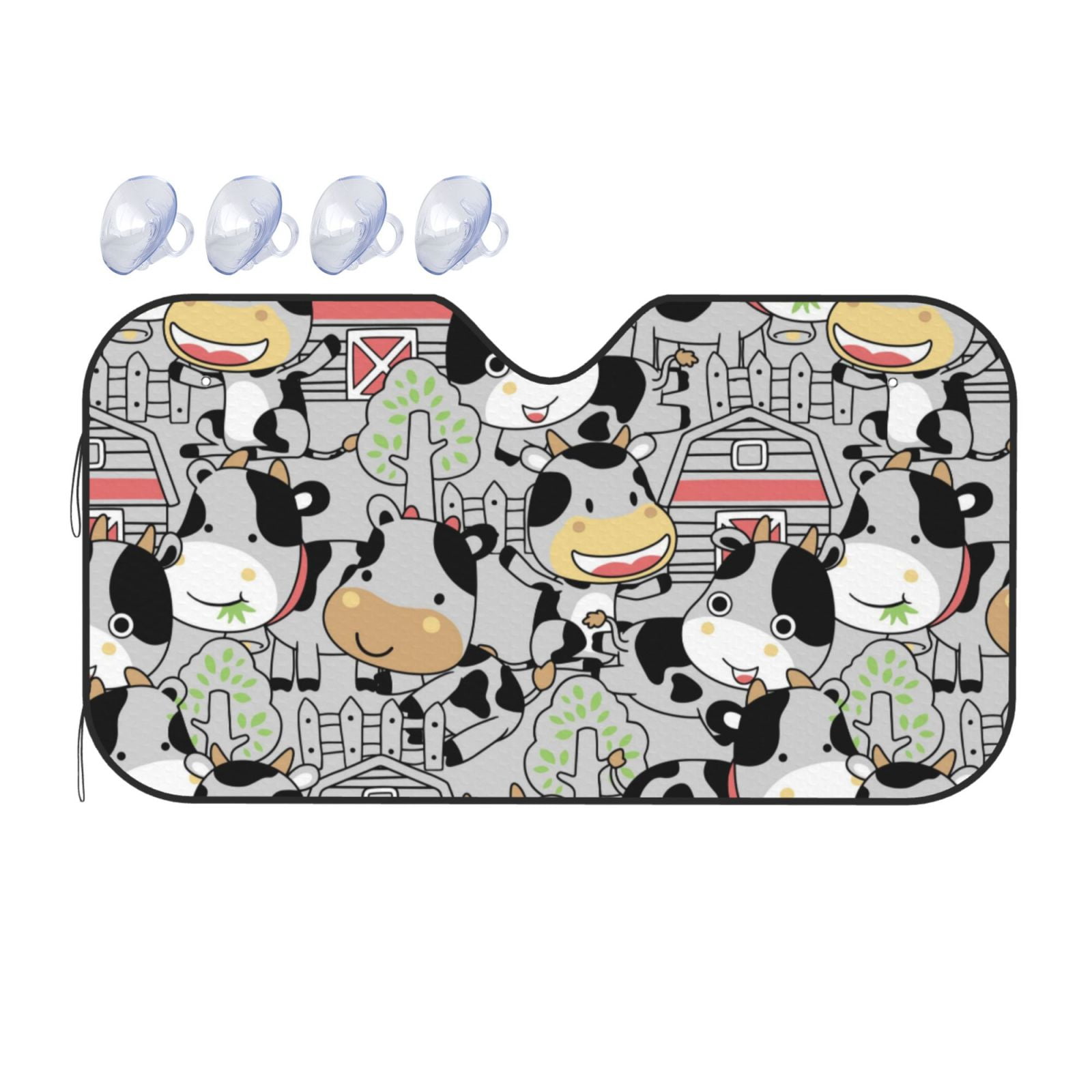 PUREYAH Foldable Front Windshield Sun Shade, Cartoon Farm Funny Cow ...