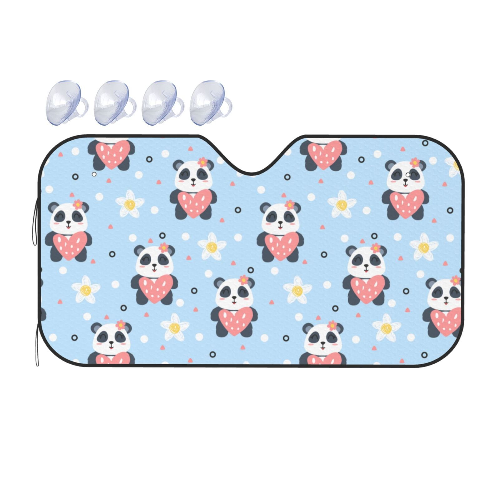PUREYAH Foldable Front Windshield Sun Shade, Cartoon Pandas Love ...