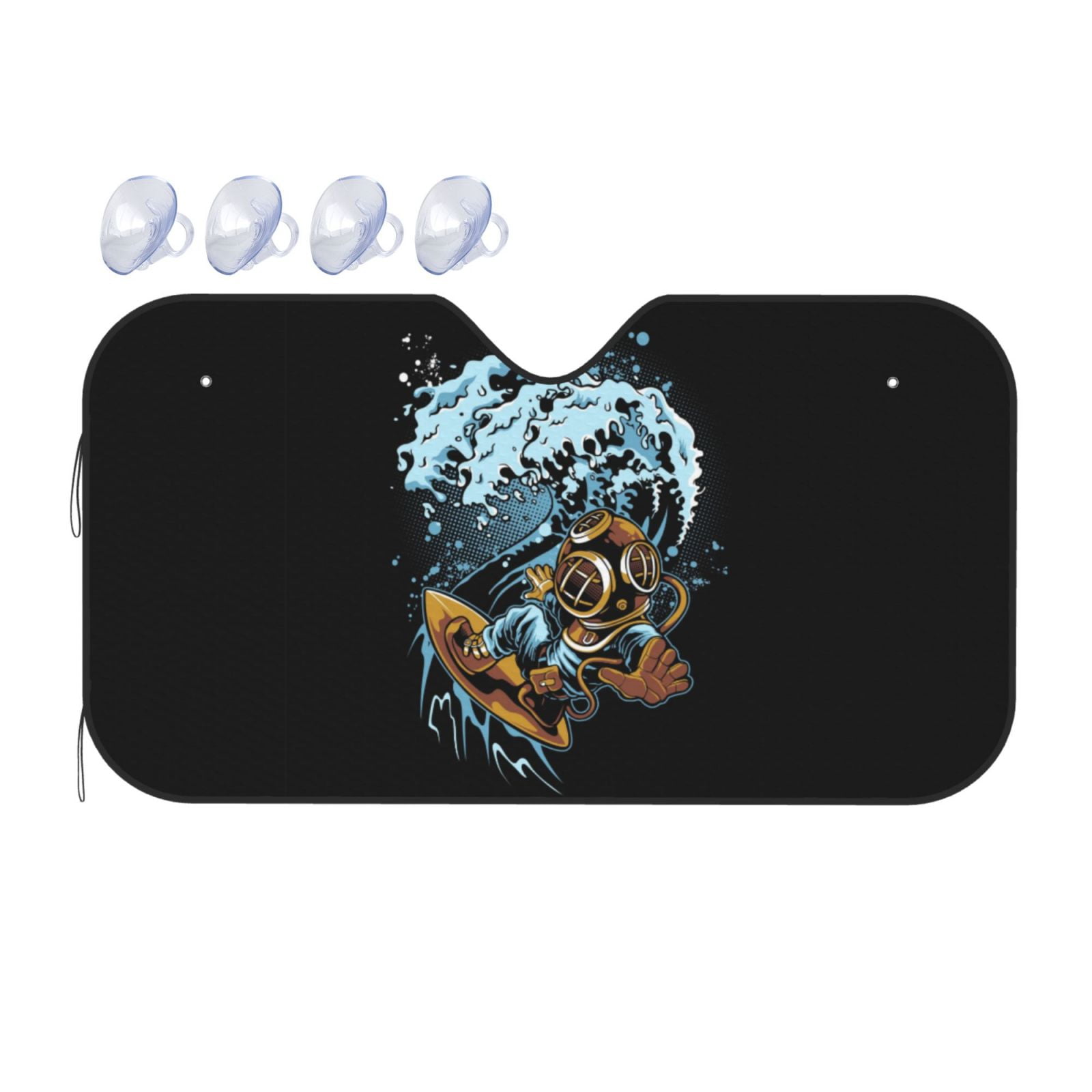 PUREYAH Foldable Front Windshield Sun Shade, Cartoon Surf Wave Board ...