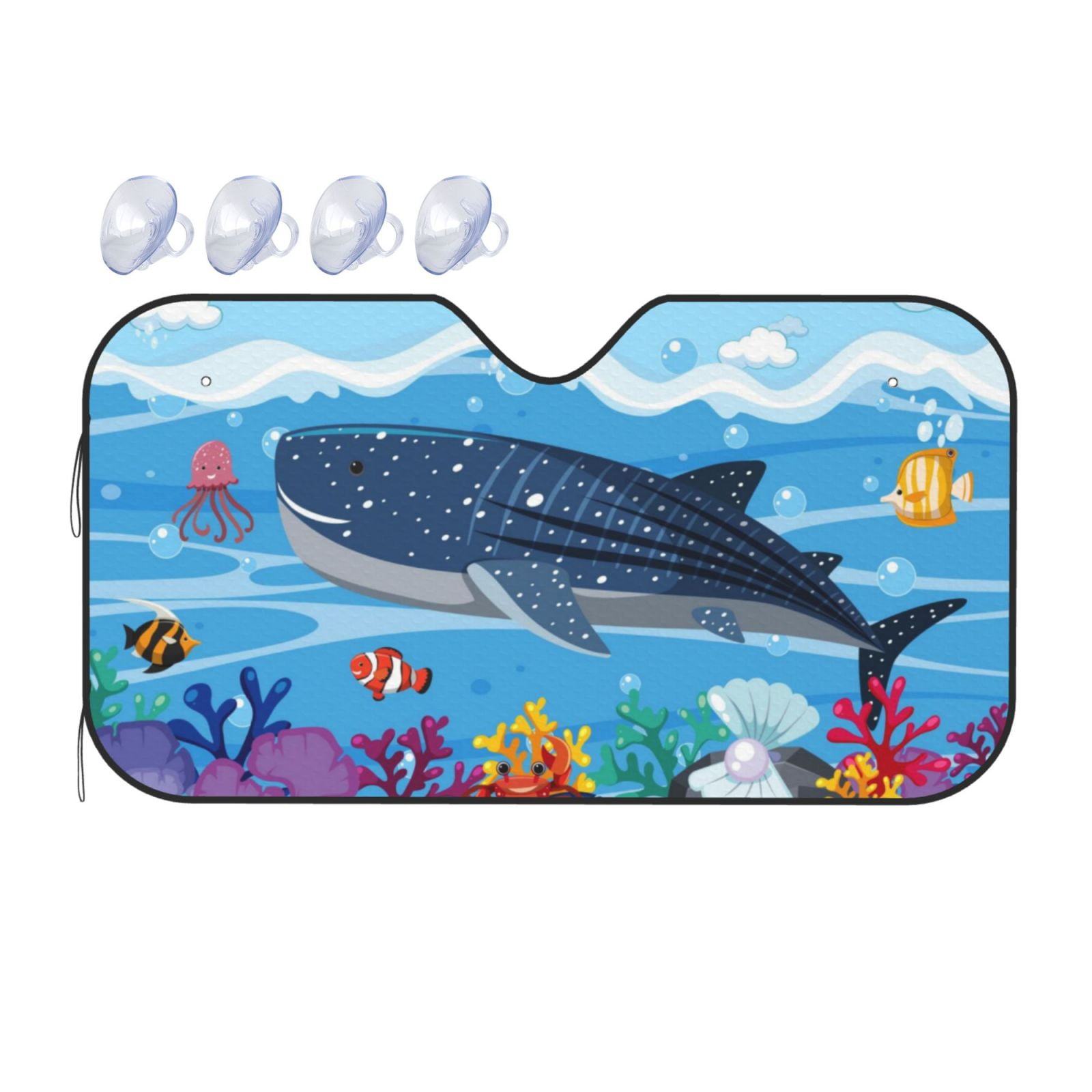 PUREYAH Foldable Front Windshield Sun Shade, Cartoon Whale Water Symbol ...