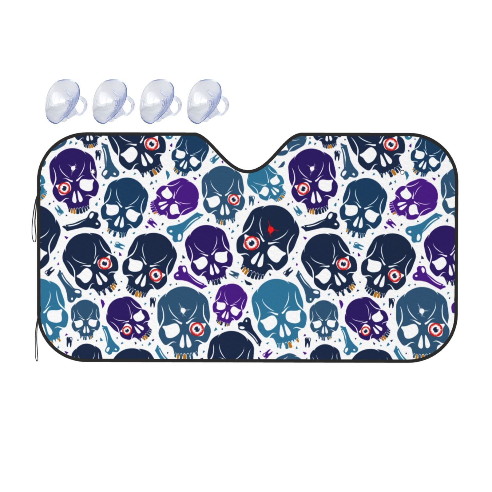 PUREYAH Foldable Front Windshield Sun Shade, Crazy Blue Skeletons ...