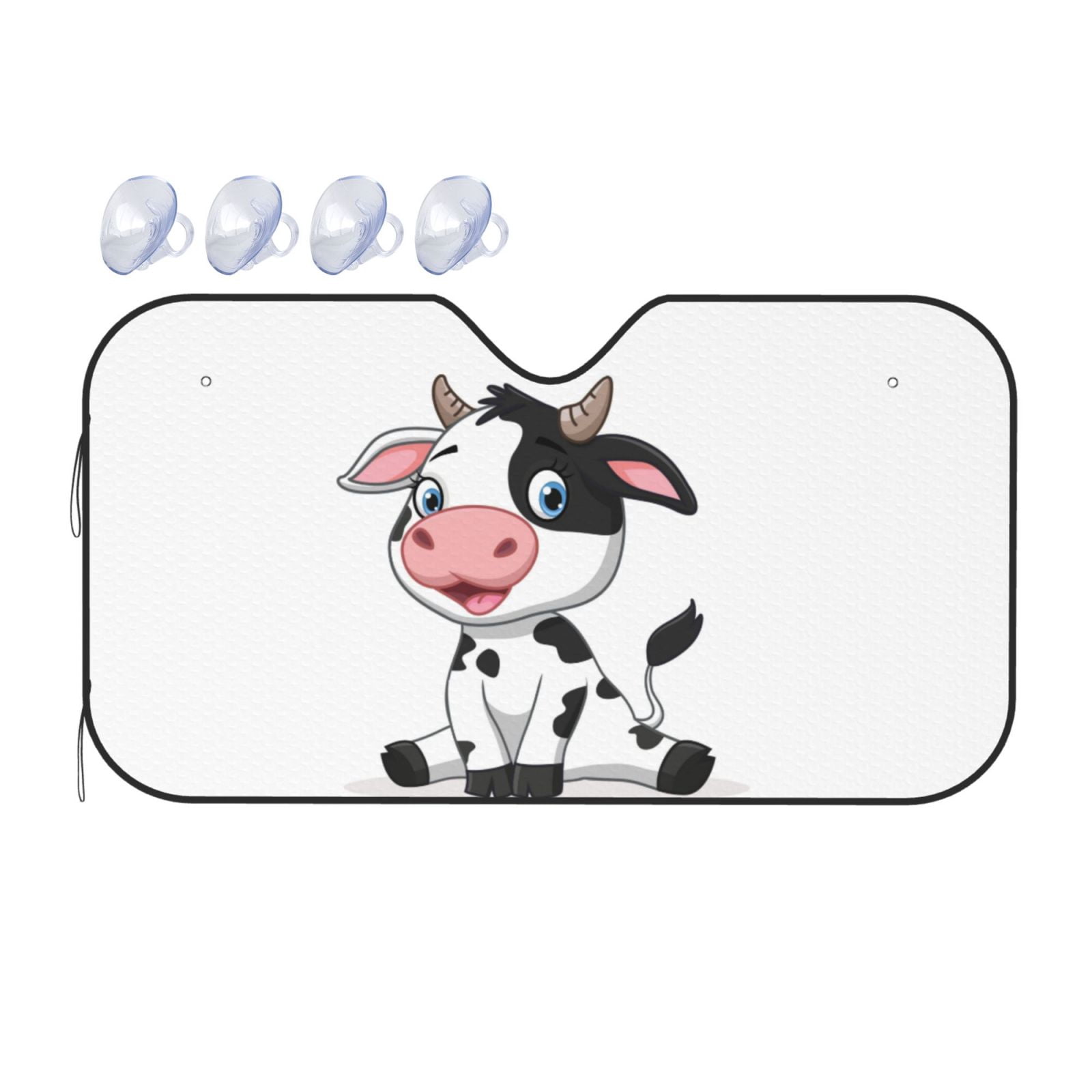 PUREYAH Foldable Front Windshield Sun Shade, Cute Cow Mascot Cartoon ...