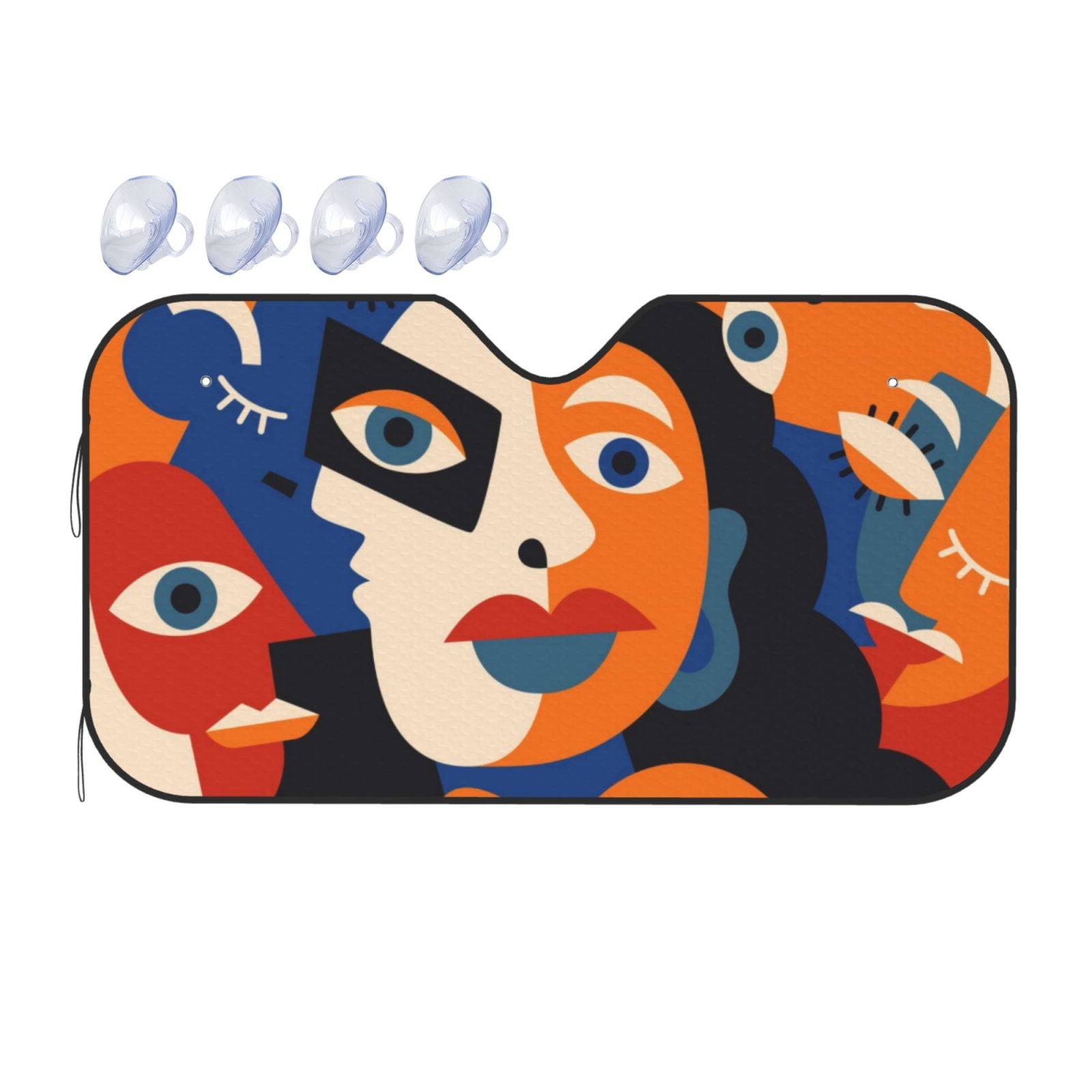 PUREYAH Foldable Front Windshield Sun Shade, Face Patchwork Abstract ...