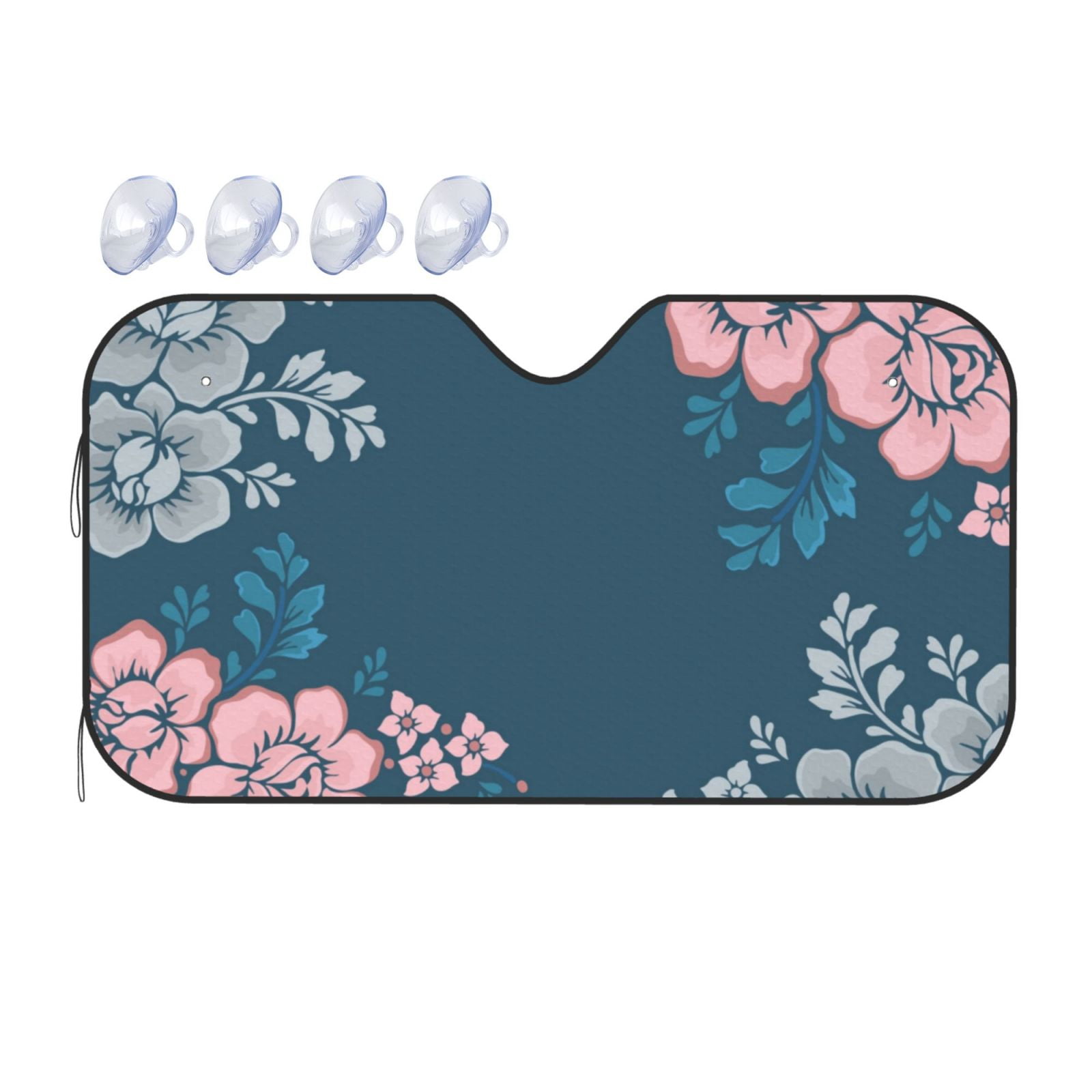 PUREYAH Foldable Front Windshield Sun Shade, Flower Deep Blue Universal ...