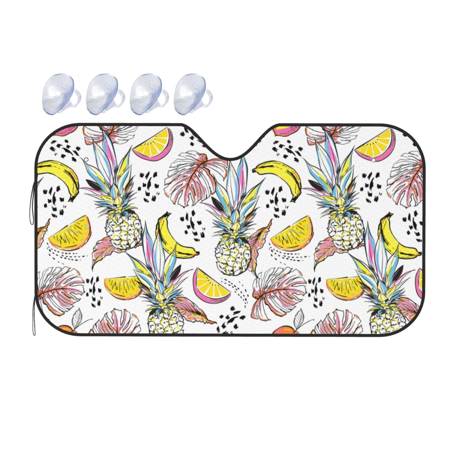 PUREYAH Foldable Front Windshield Sun Shade, Fruit Doodle Plant Sketch ...
