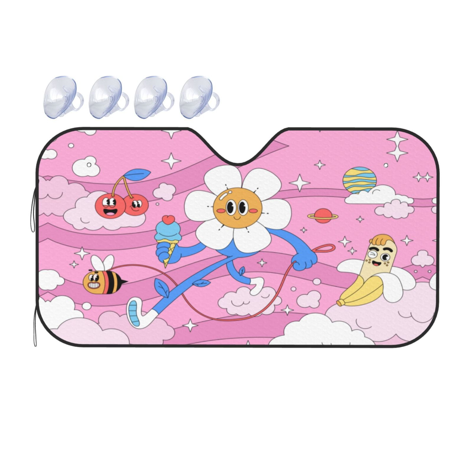 PUREYAH Foldable Front Windshield Sun Shade, Funny Happy Cartoon Face ...
