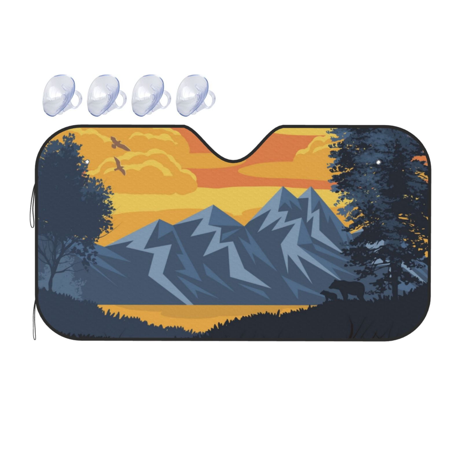 PUREYAH Foldable Front Windshield Sun Shade, Mountains Sunset Forest ...