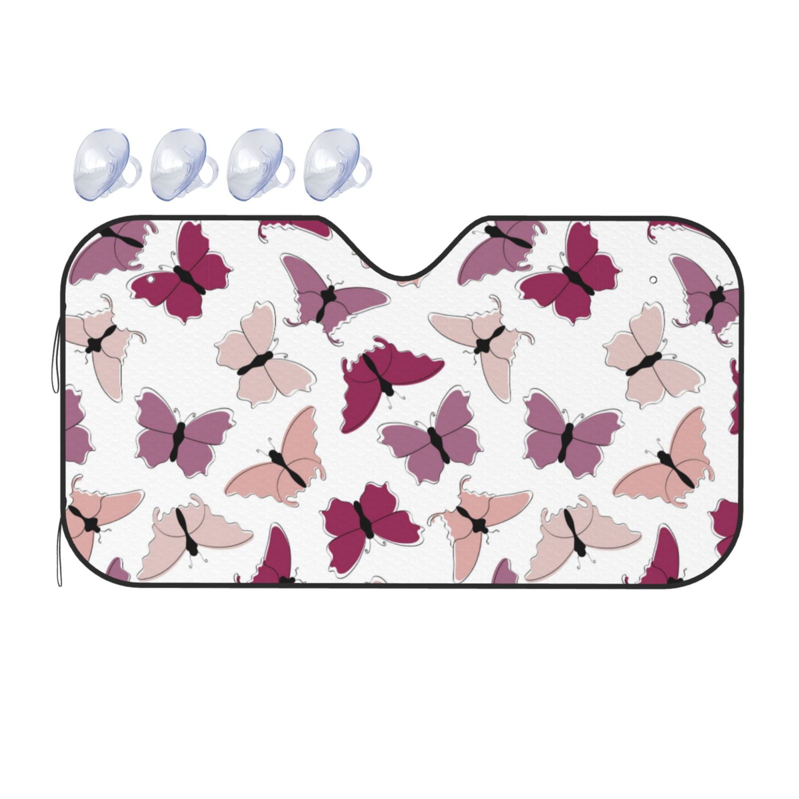 PUREYAH Foldable Front Windshield Sun Shade, Pink Butterflies Seamless ...