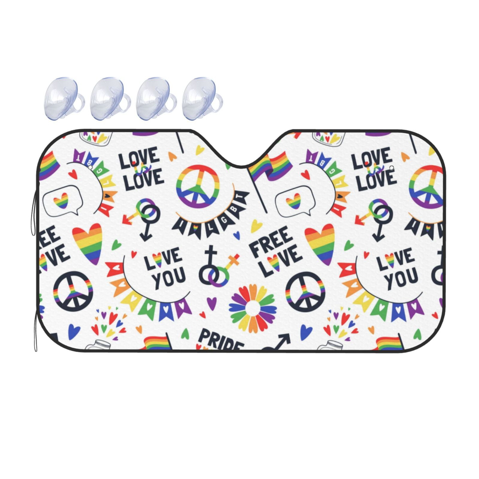 PUREYAH Foldable Front Windshield Sun Shade, Pride Free Rainbow Love ...