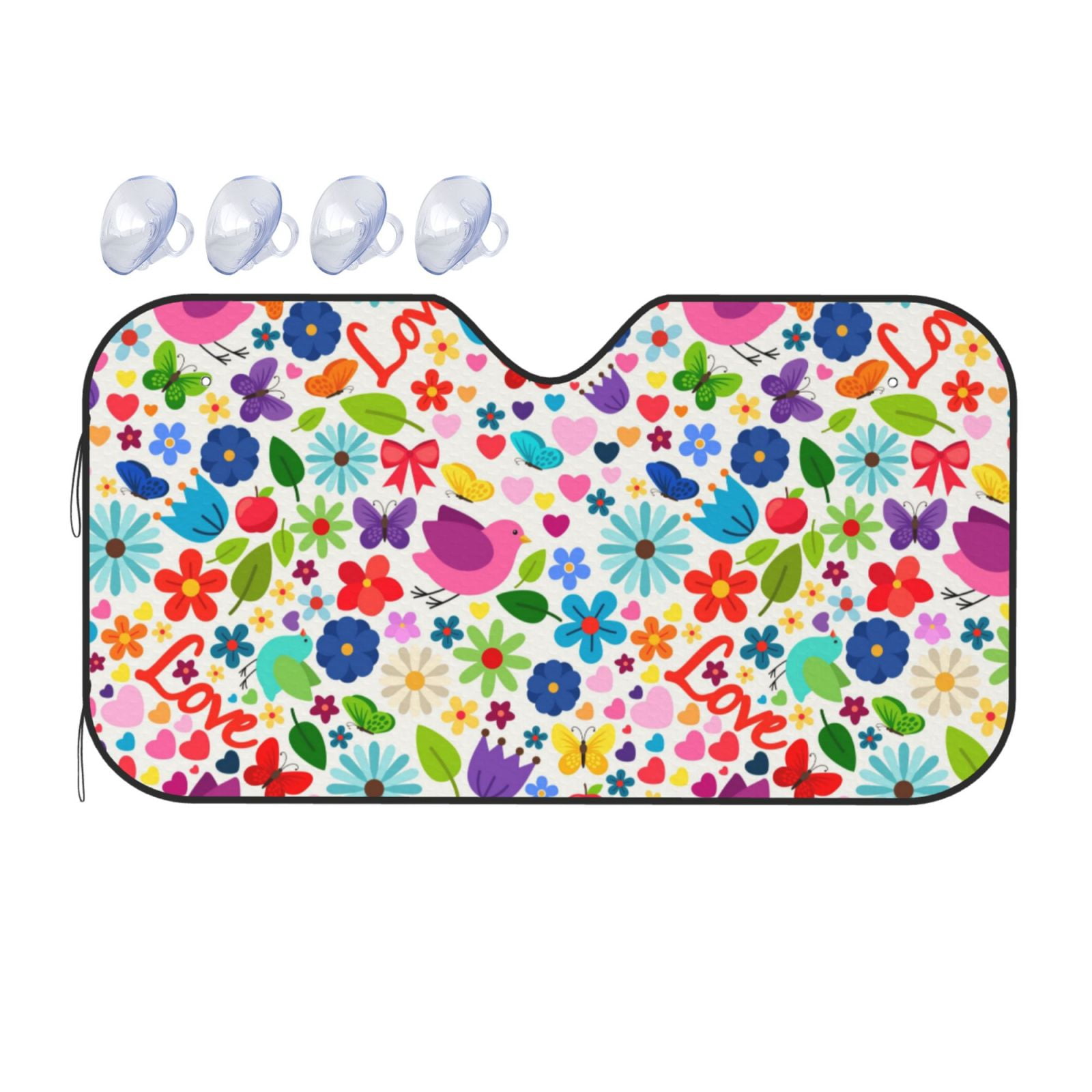 PUREYAH Foldable Front Windshield Sun Shade, Spring Daisy Abstract ...