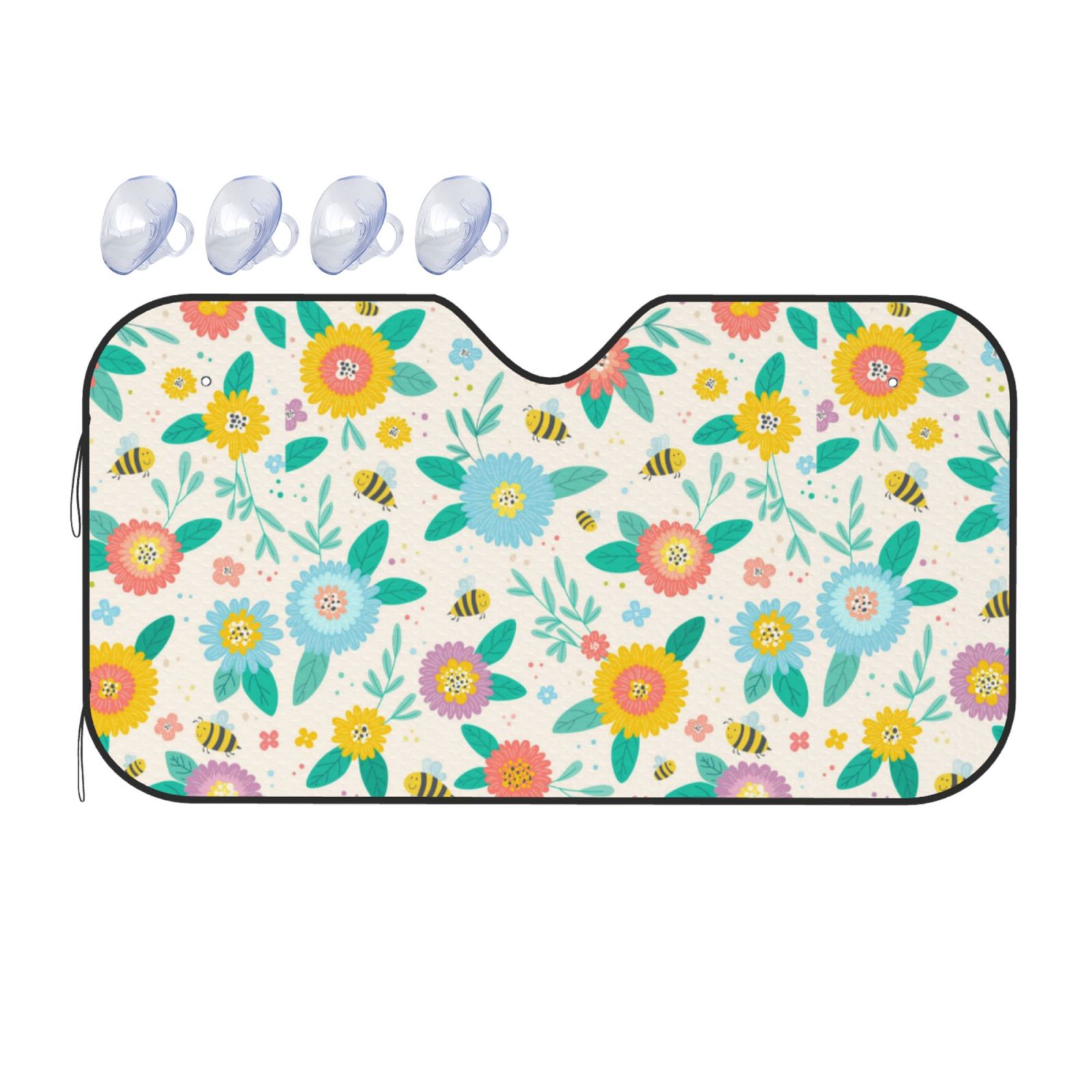 PUREYAH Foldable Front Windshield Sun Shade, Spring Hand Drawn Floral ...