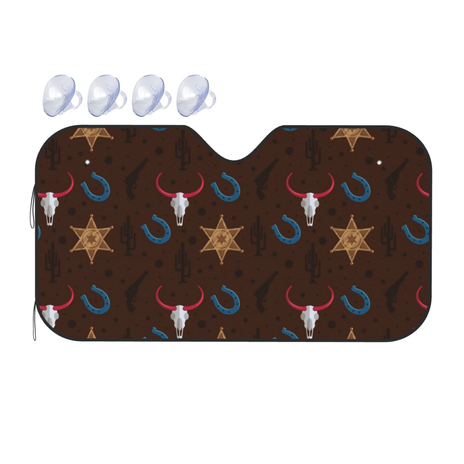 PUREYAH Foldable Front Windshield Sun Shade, Western Cowboy Traditional ...
