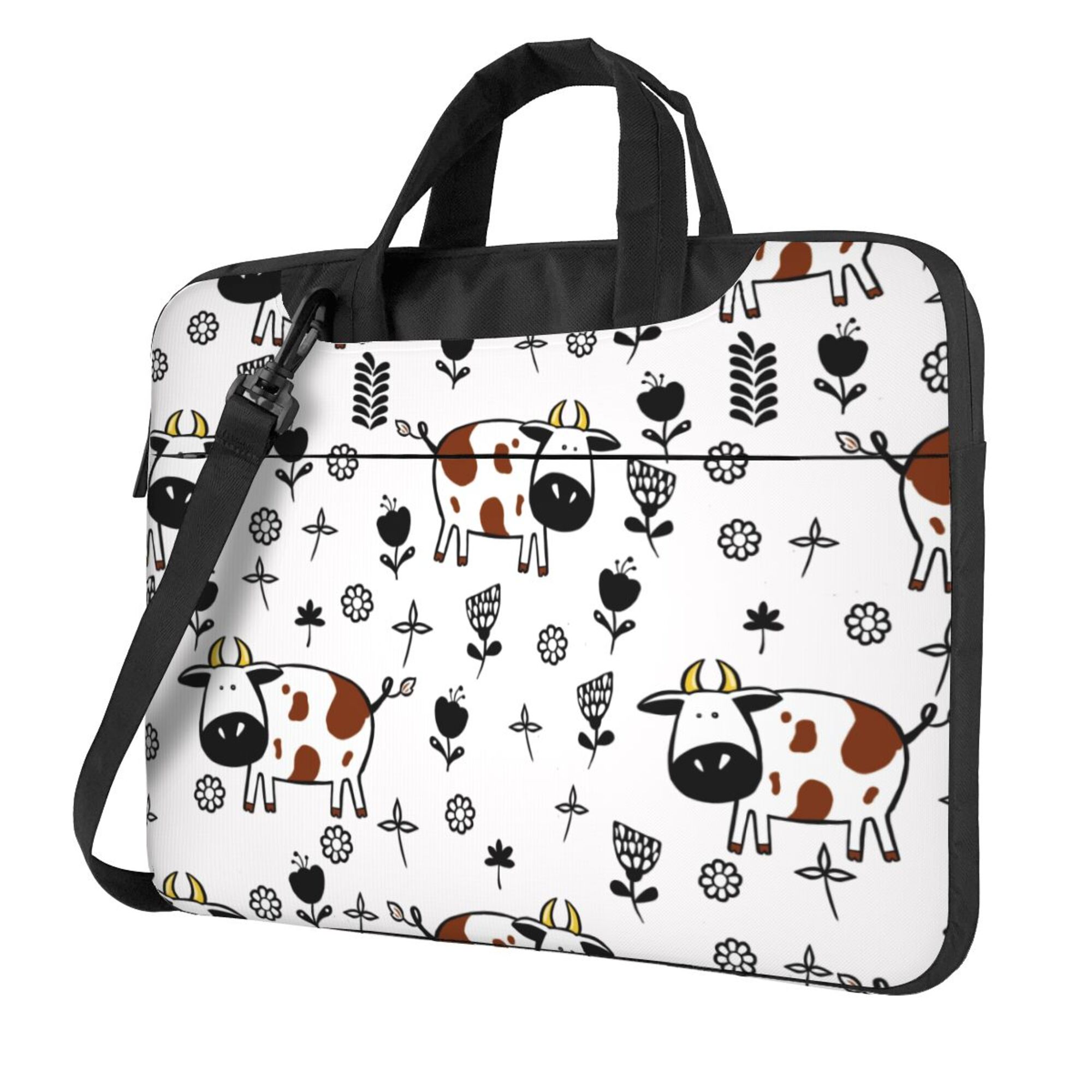 PUREYAH Laptop Case Bag with Compartments for Women, Cute Cows Doodle ...