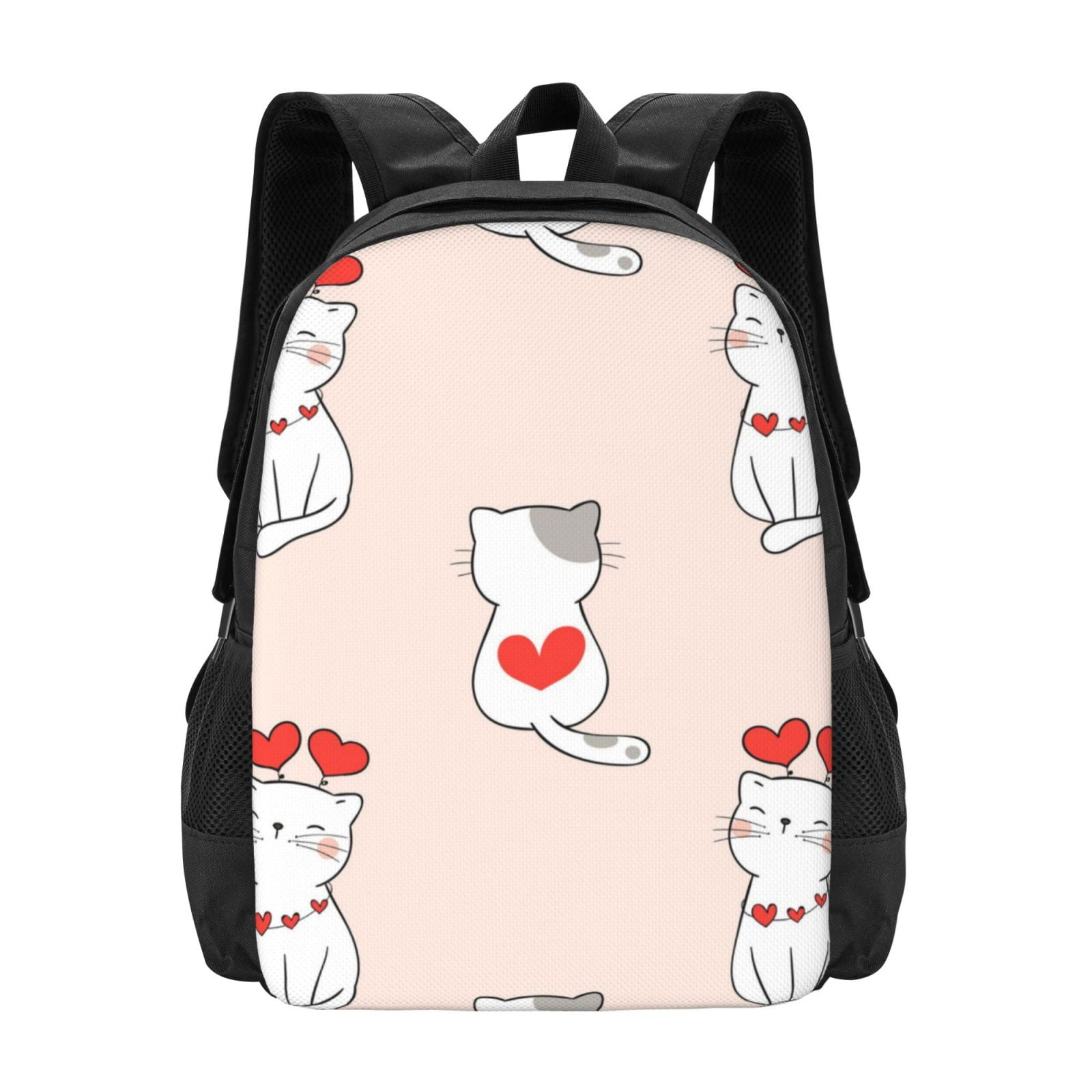 PUREYAH Lightweight Travel Backpack, Simple Modern Cute Cat Valentine Heart Hiking Backpack ...
