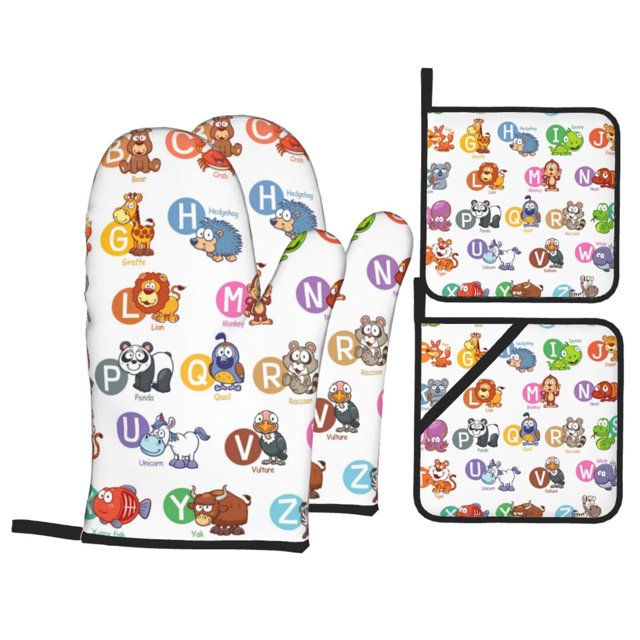 PUREYAH Oven Mitts And Pot Holders Sets, Kitchen Panda Cartoon Alphabet ...