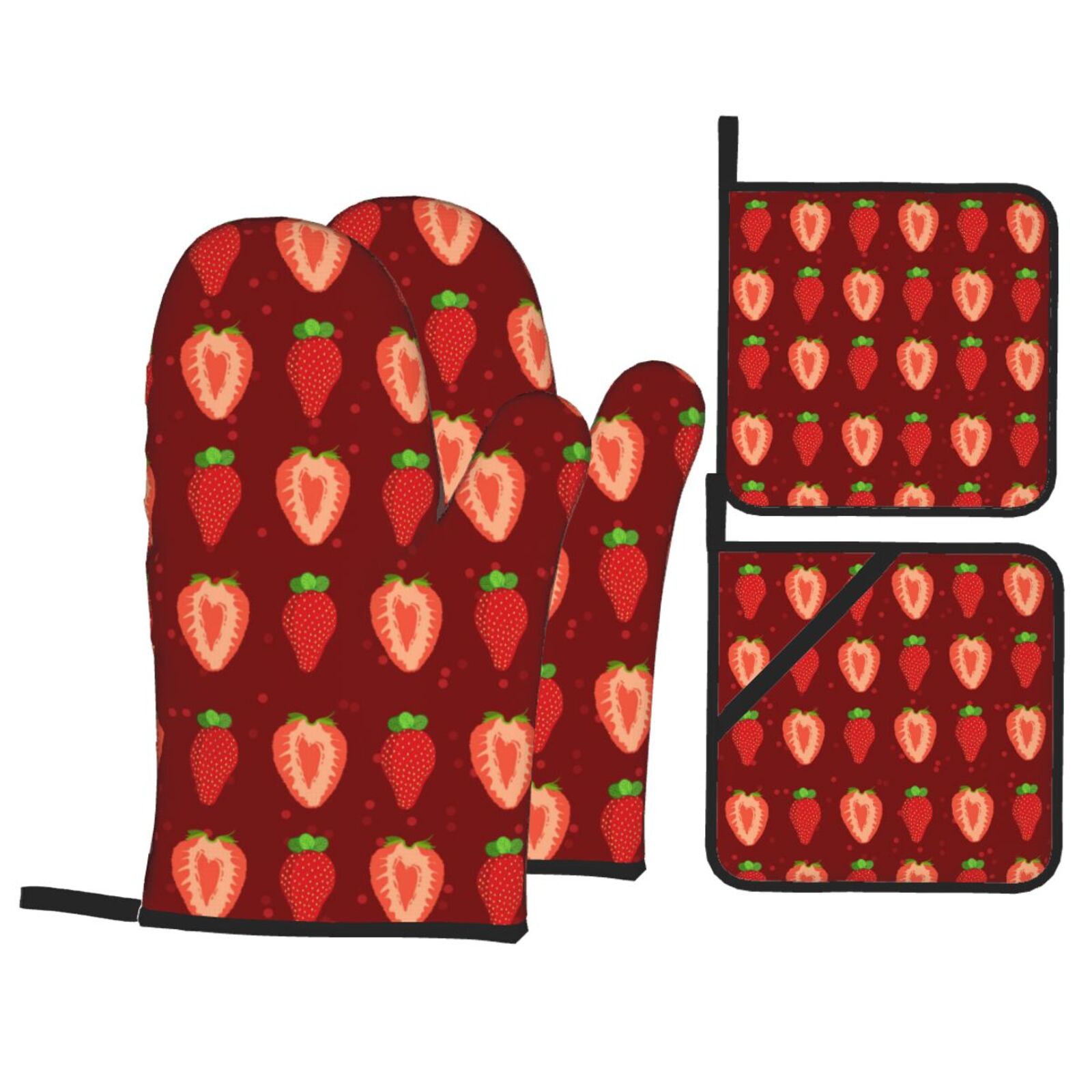 PUREYAH Oven Mitts And Pot Holders Sets, Kitchen Red Strawberry Fruit ...