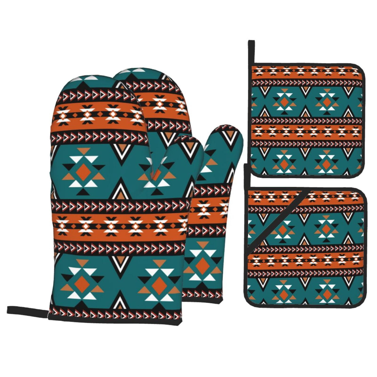 PUREYAH Oven Mitts And Pot Holders Sets, Kitchen Retro Southwestern ...