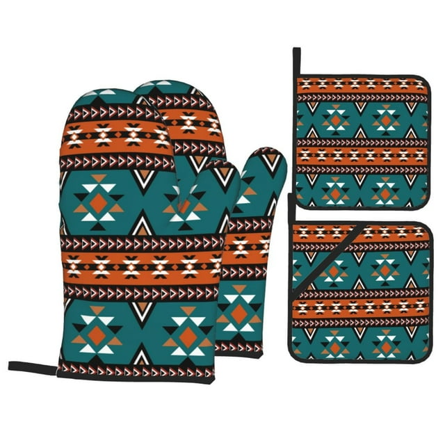 PUREYAH Oven Mitts And Pot Holders Sets, Kitchen Retro Southwestern ...
