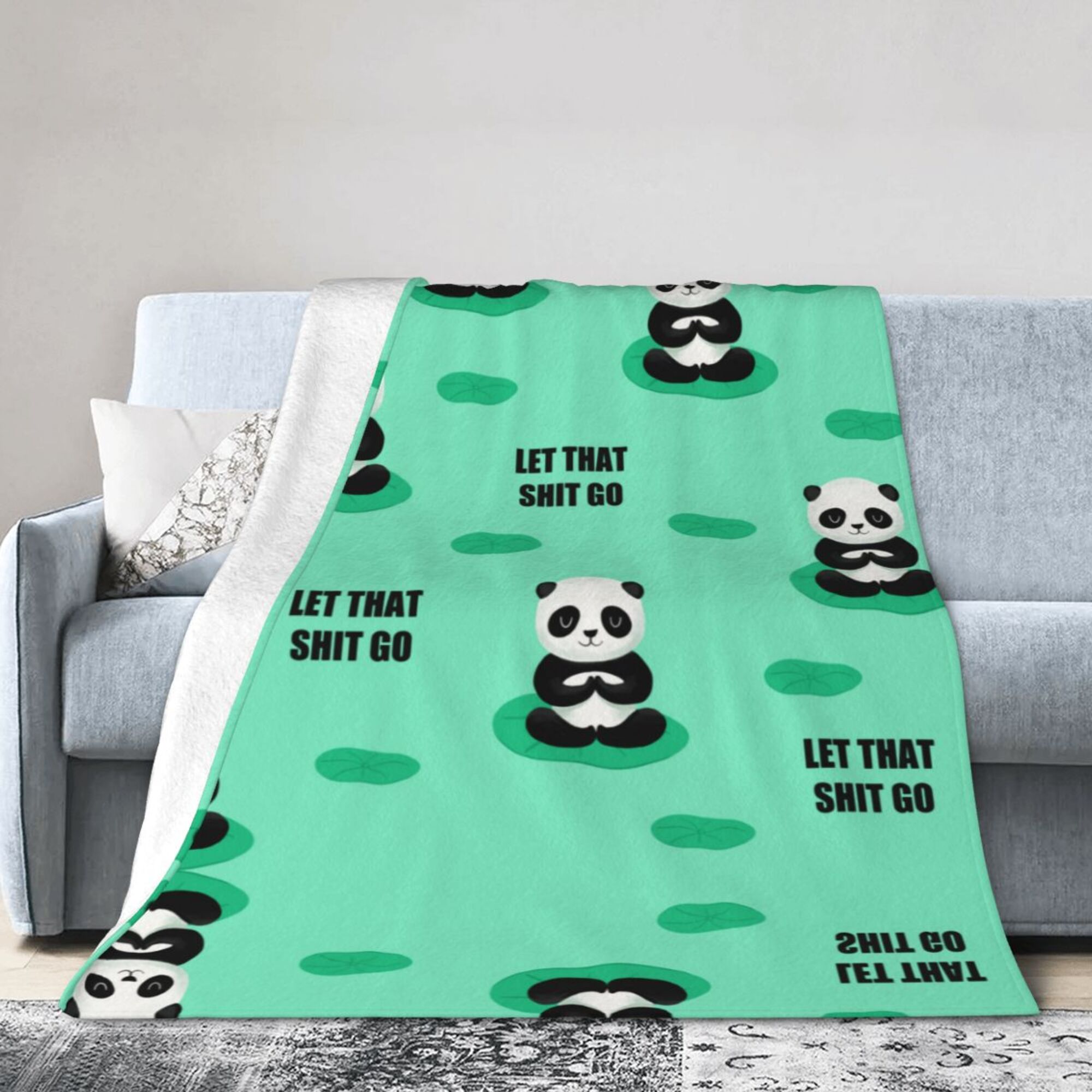 PUREYAH Travel Throw Blanket for Couch, LET THAT SHIT GO Panda ...
