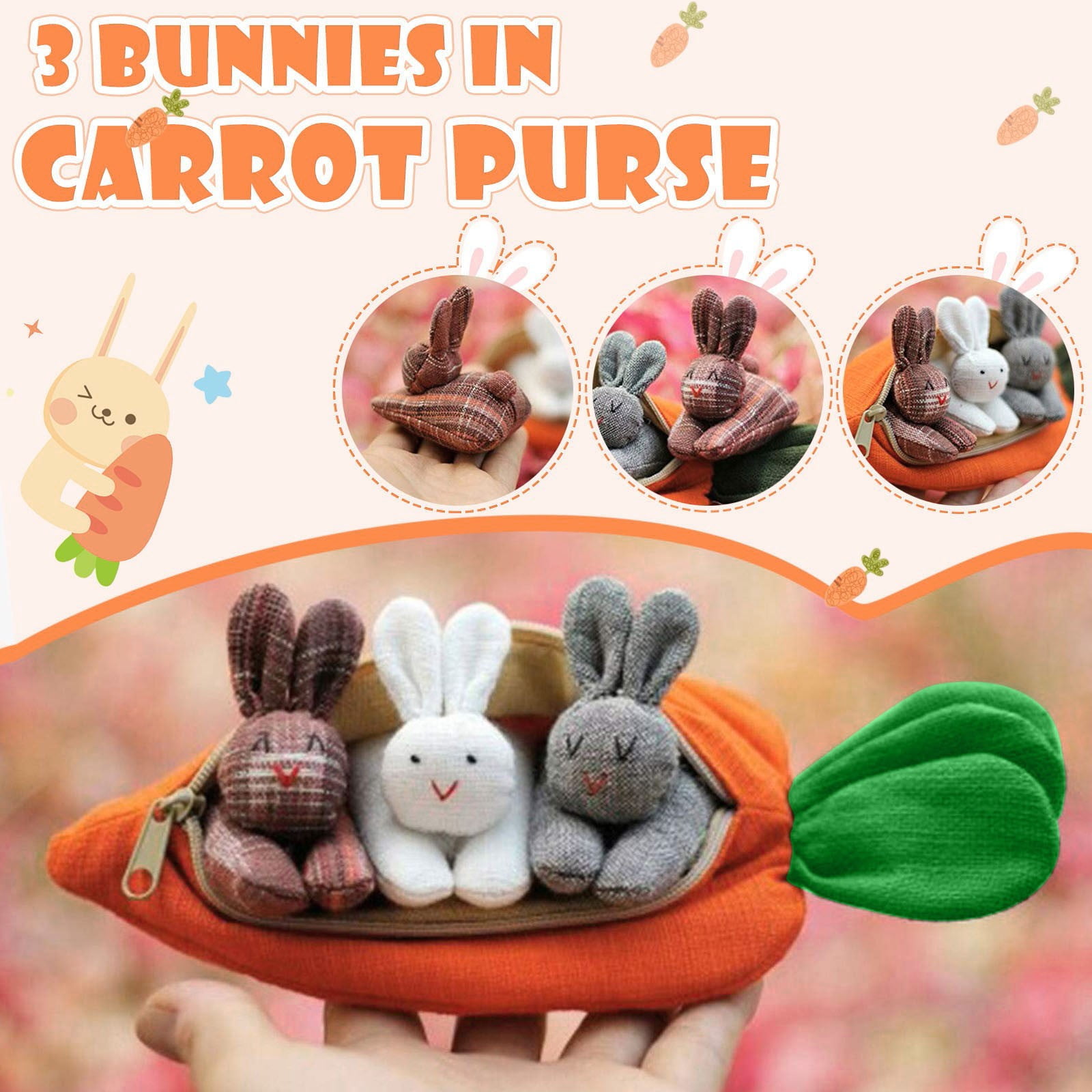 PURJKPU Hide and Seek Plush Bunnies in Carrot Pouch,Easter Bunnies ...
