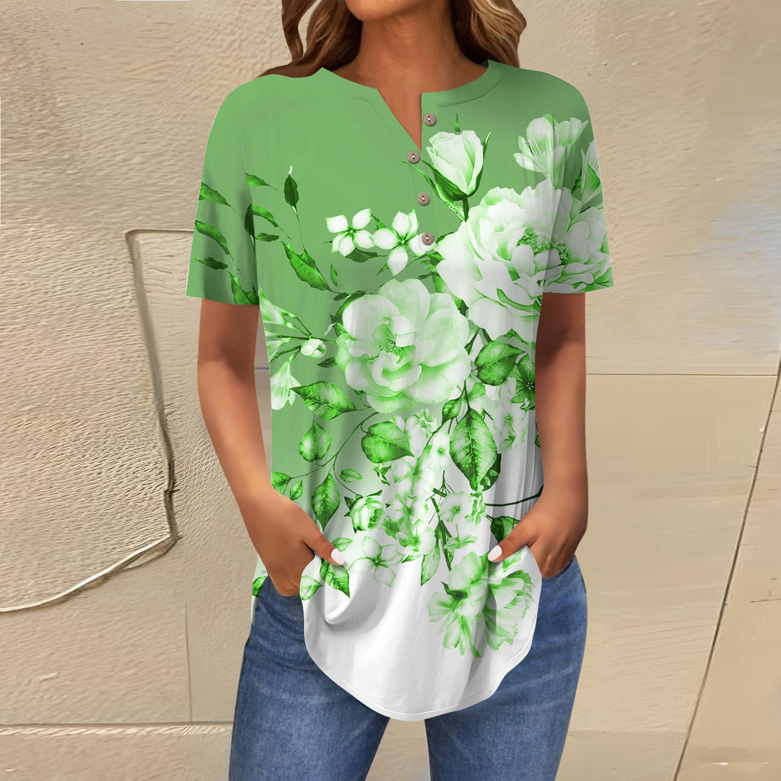 Purjkpu Plus Size Blouses For Women Button Down Summer Floral Print