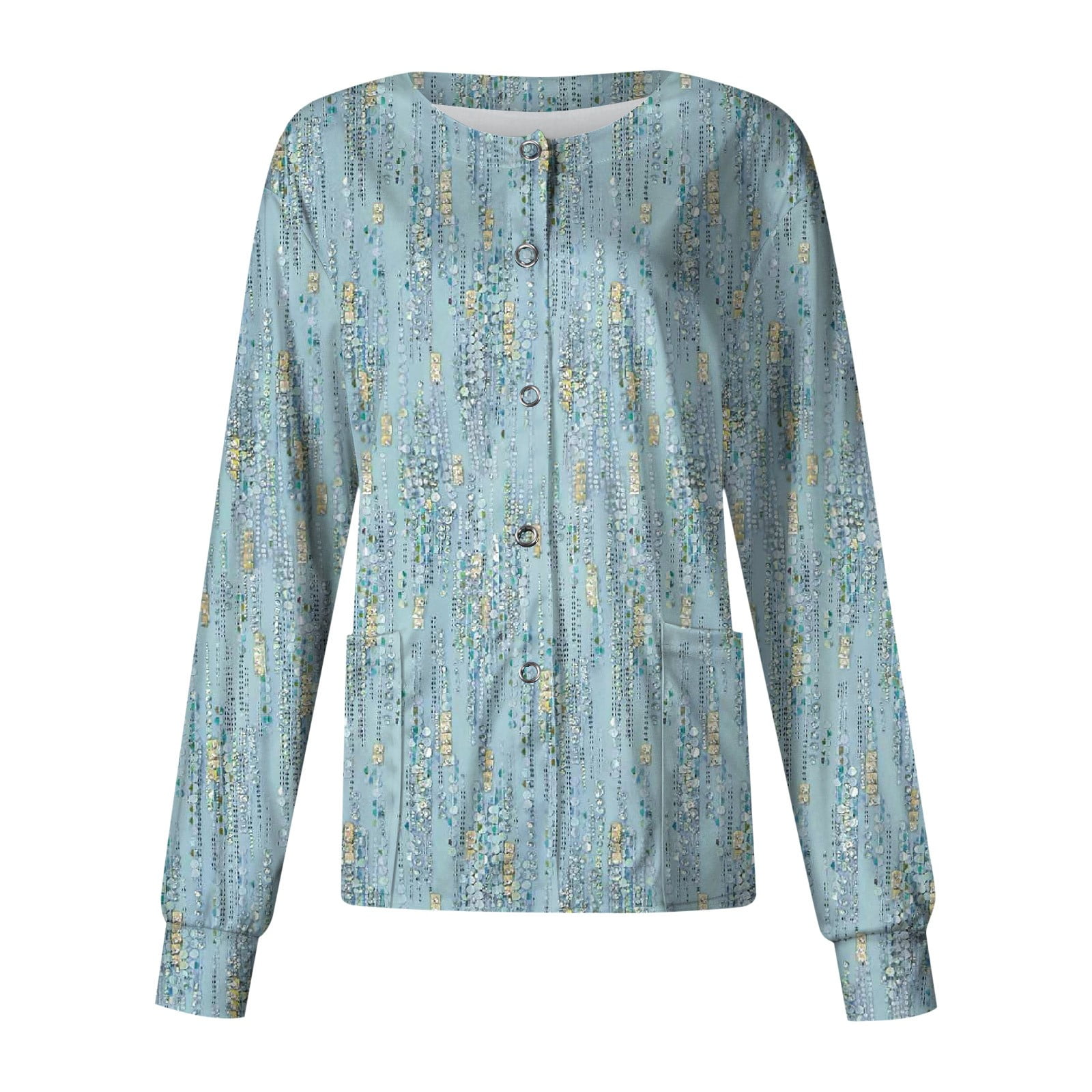 PURJKPU Scrub Jackets for Woman Floral Printed Long Sleeve Scrub Top ...