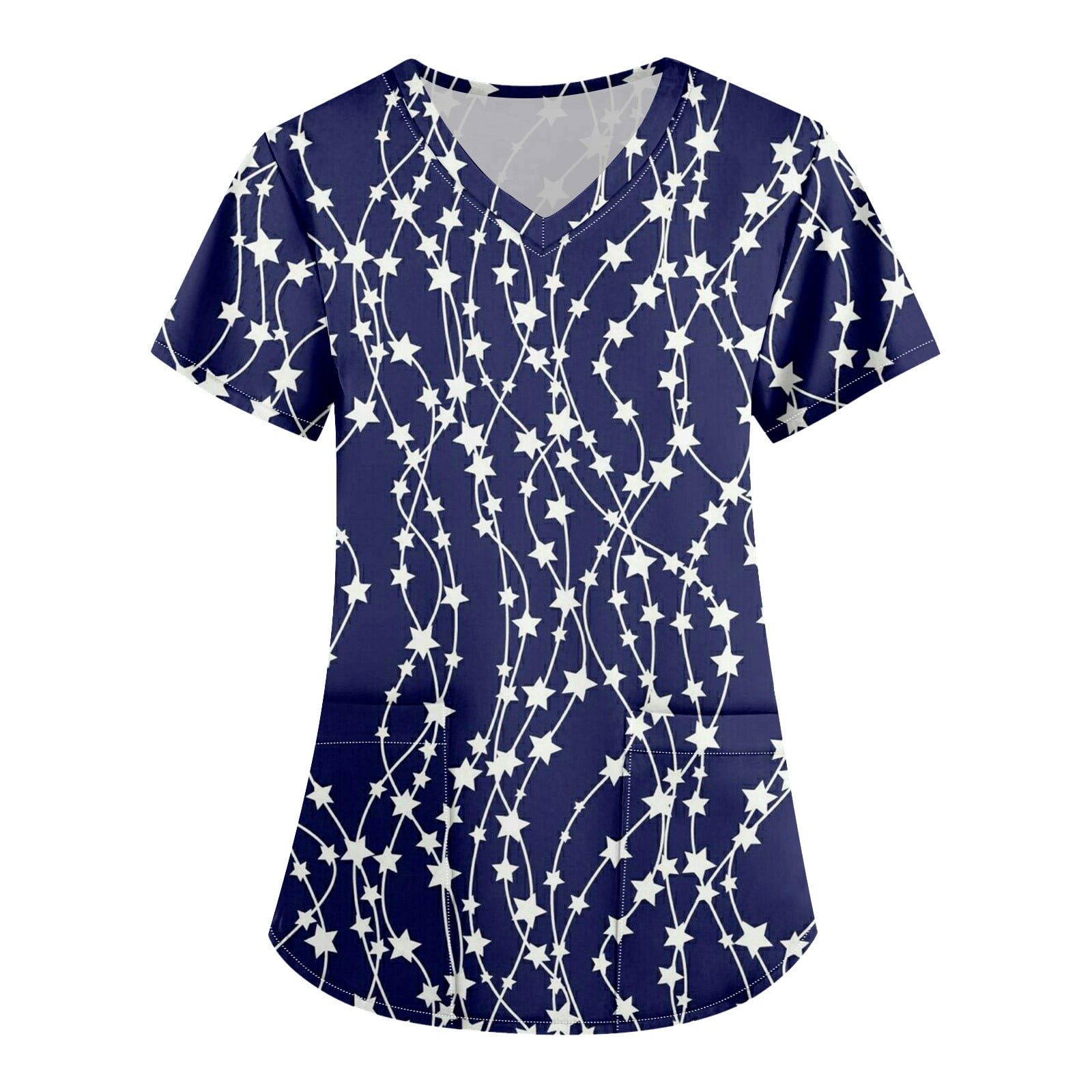 Purjkpu Scrub Tops For Women Stretchy Graphic Workwear Scrub Shirt Independence Day American
