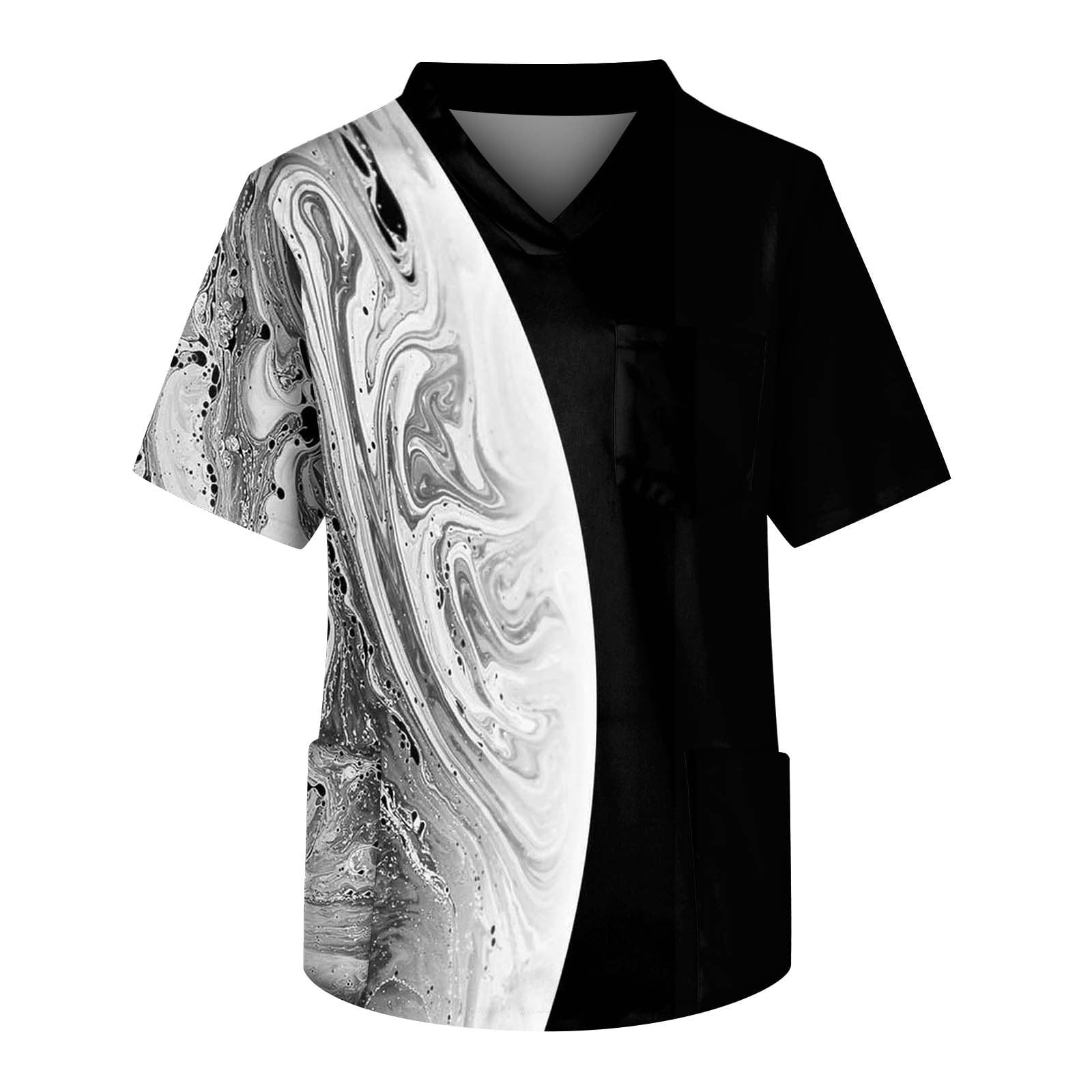 Purjkpu Scrubs For Men Cute Print Scrub Tops Plus Size Stretch Soft Cartoon Nurse Uniform Shirt