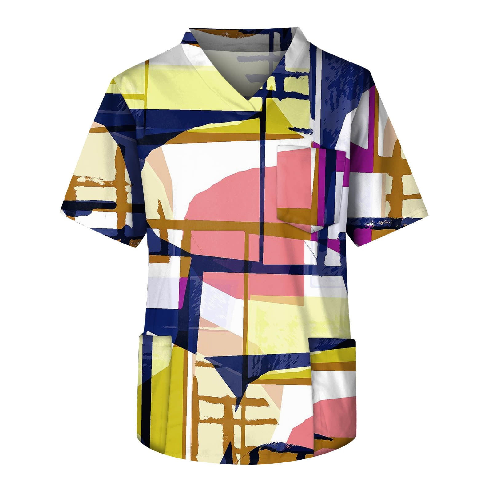 Purjkpu Scrubs For Men Cute Print Scrub Tops Plus Size Stretch Soft Cartoon Nurse Uniform Shirt