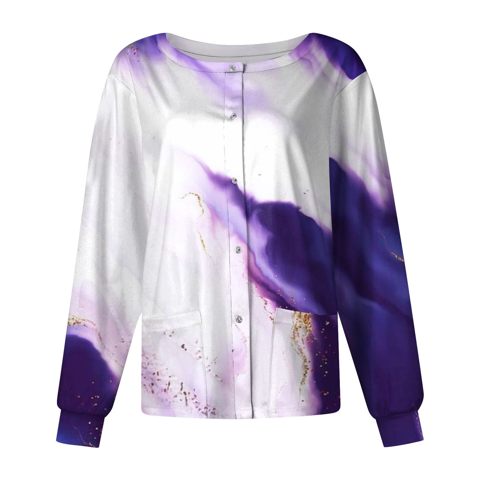 PURJKPU Women Scrub Jackets Marble Printed Nurse Working Uniform Single ...