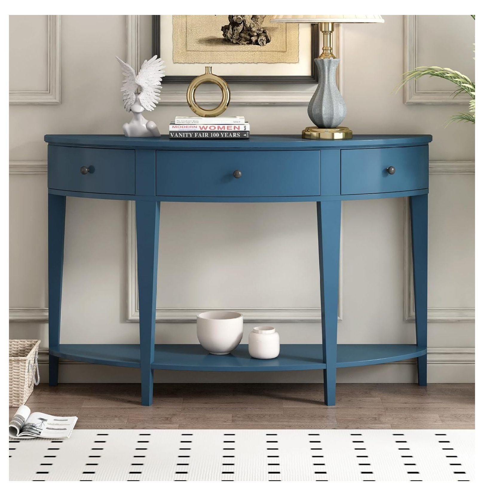 PURLOVE Modern Curved Console Table with Drawer,Solid Wood Entryway ...