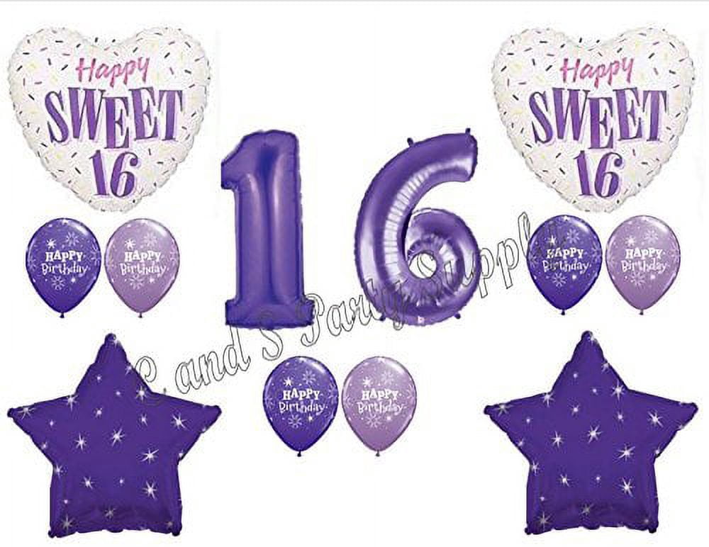 PURPLE 16TH Sixteenth Birthday Party Balloons Decoration Supplies Sweet ...
