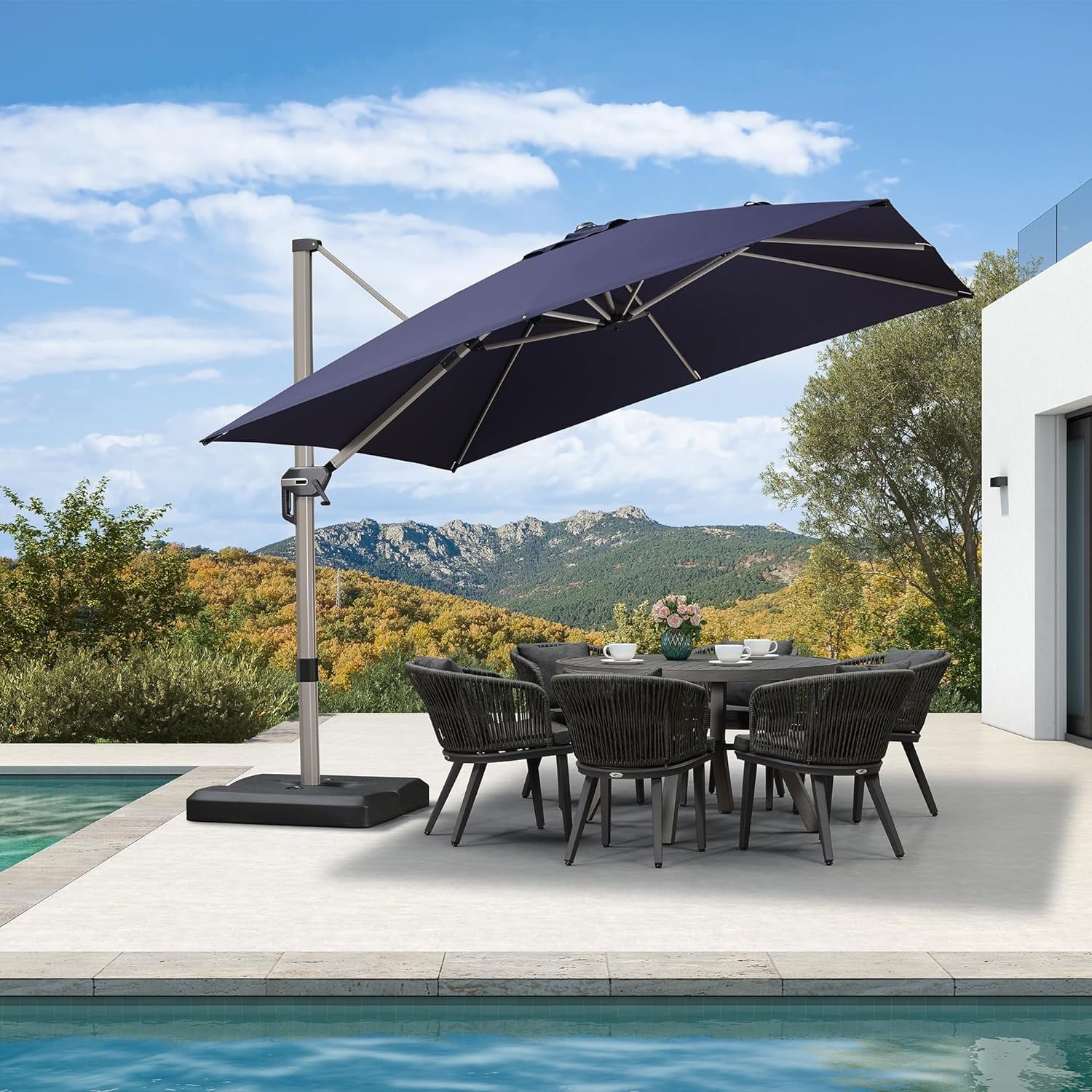 PURPLE LEAF 10 × 10 FT Patio Umbrella, Outdoor Cantilever Umbrella with ...