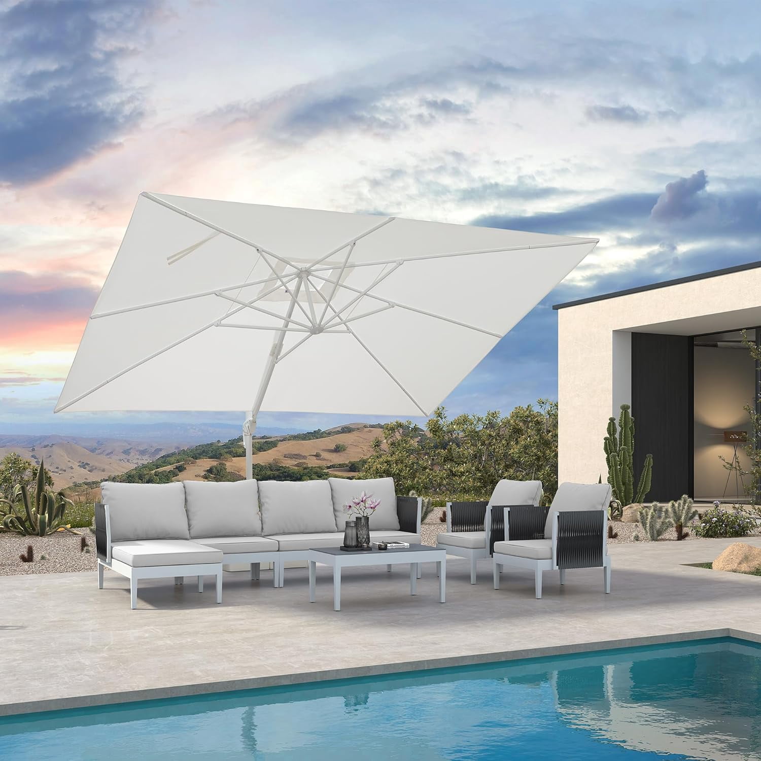 PURPLE LEAF 10 × 13 FT Patio Umbrella White Cantilever Offset Umbrella ...