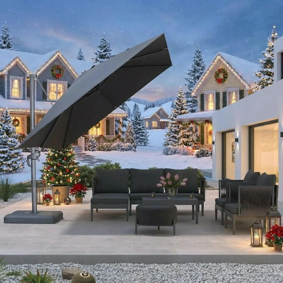 10 ft Cantilever Patio Umbrella with Solar Lights, w/Base Included ...