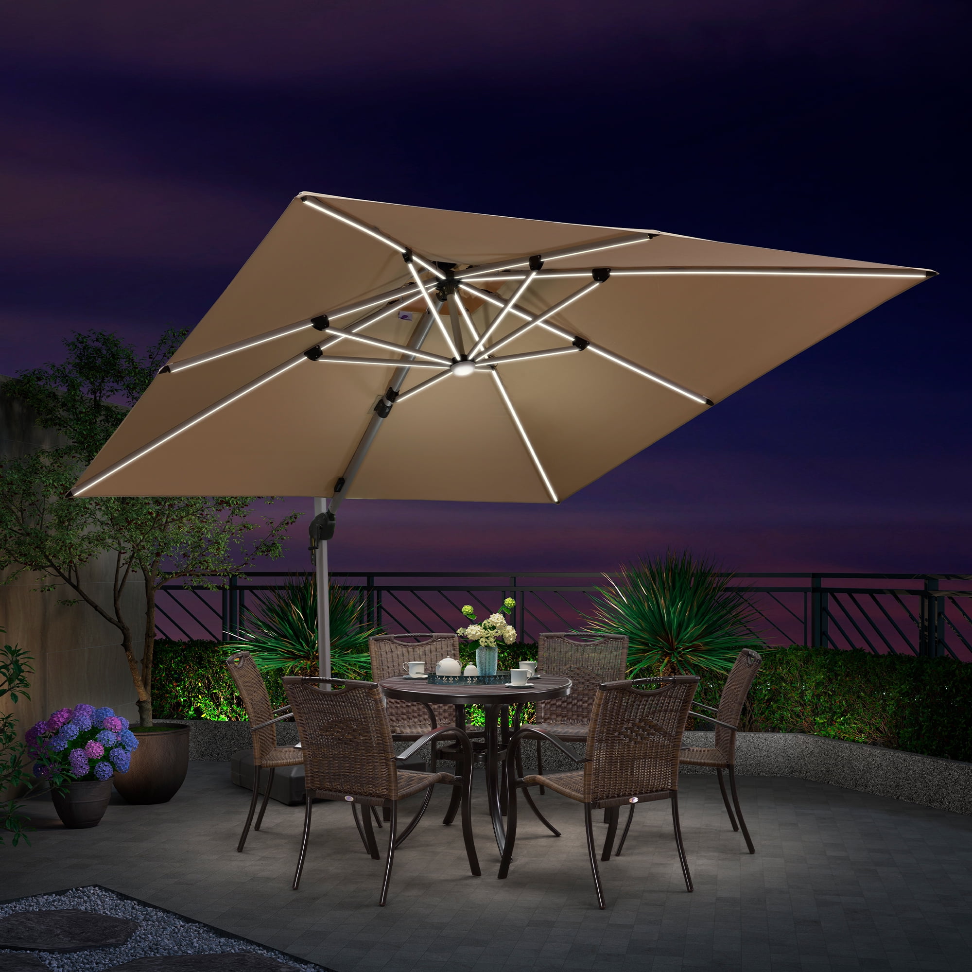 Deluxe Solar Powered LED Lighted Patio Umbrella - 9' - By Trademark ...