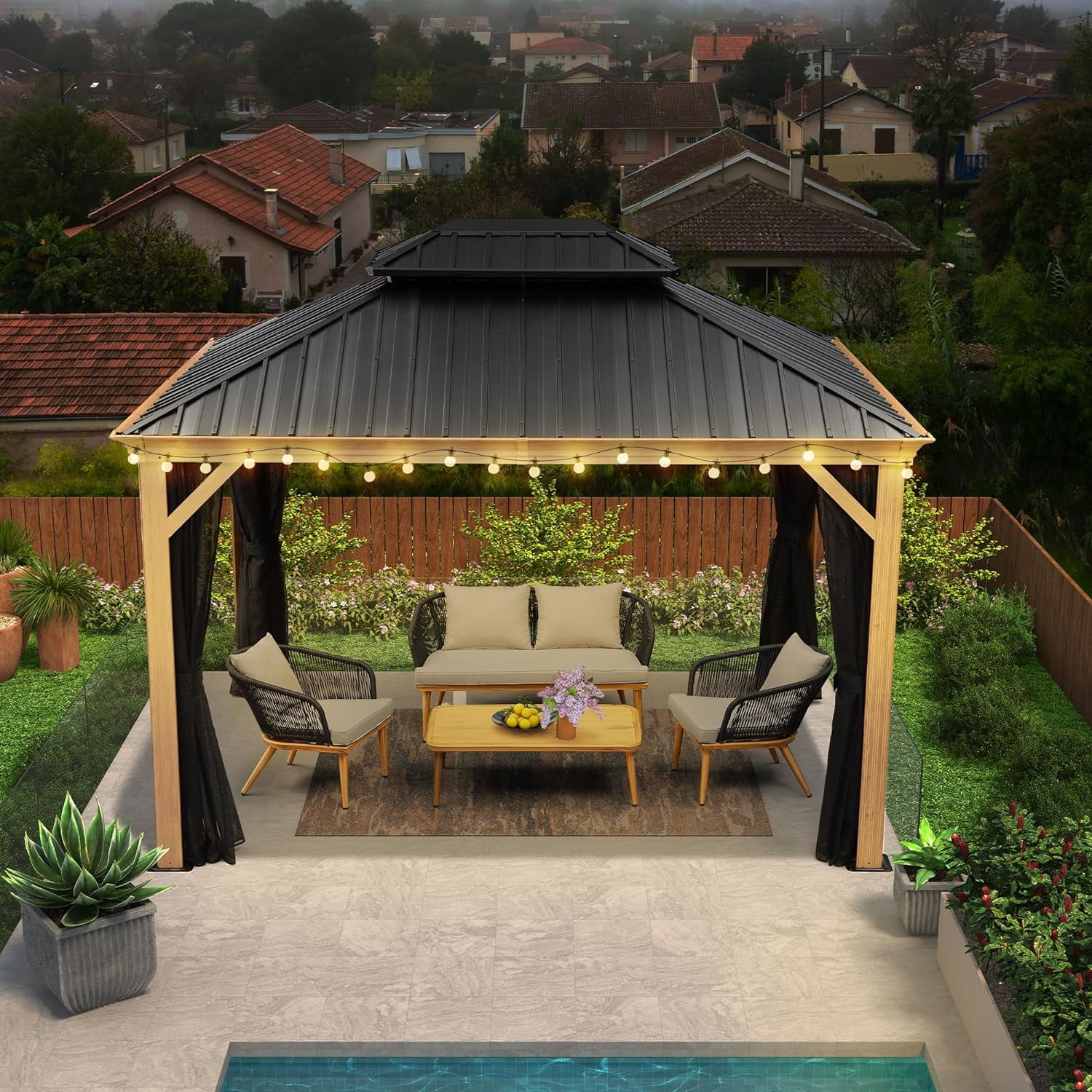 PURPLE LEAF 10' X 12' Outdoor Hardtop Gazebo for Patio Galvanized Steel ...