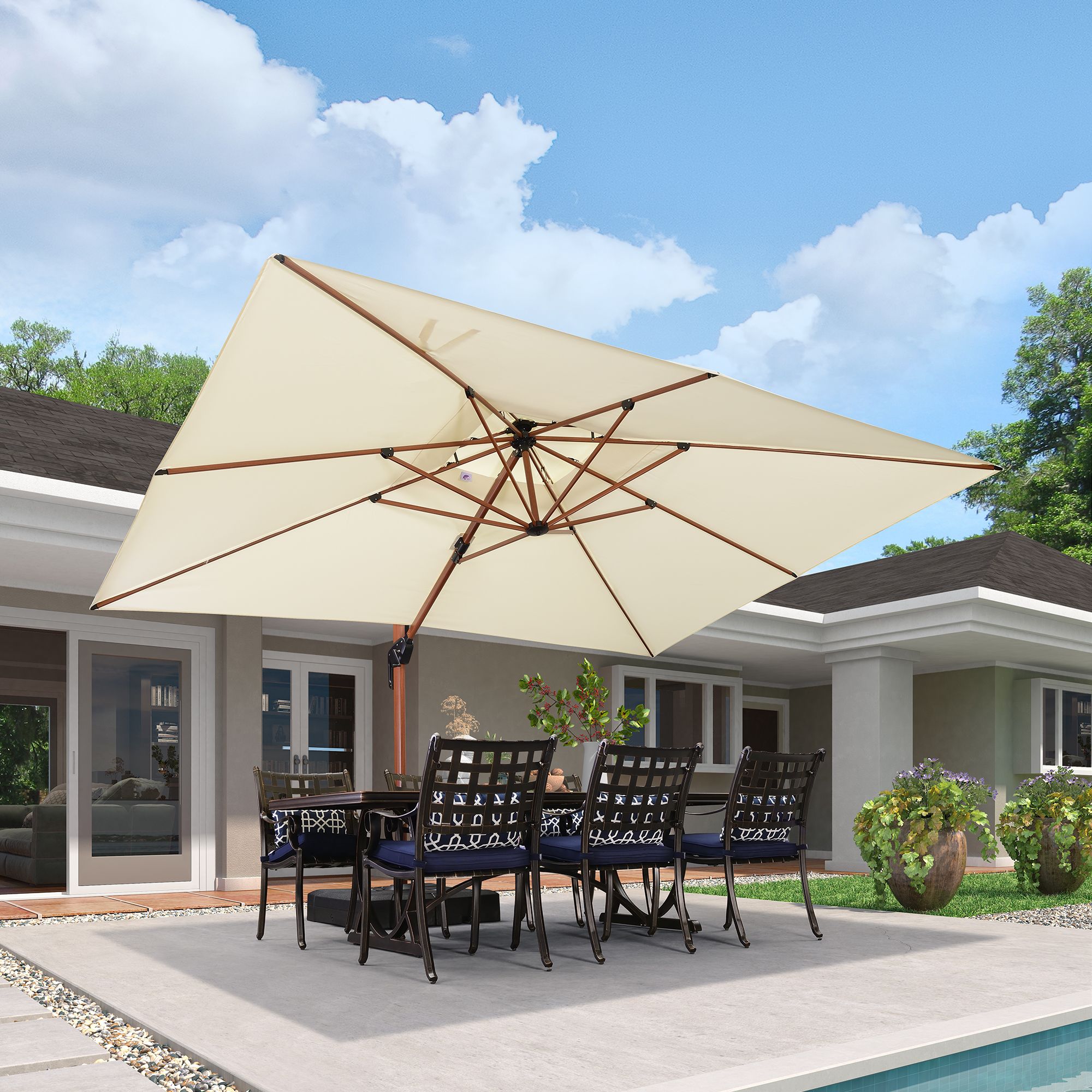 MF Studio 10 x 6.6ft Rectangle Patio Table Umbrella Outdoor Market ...