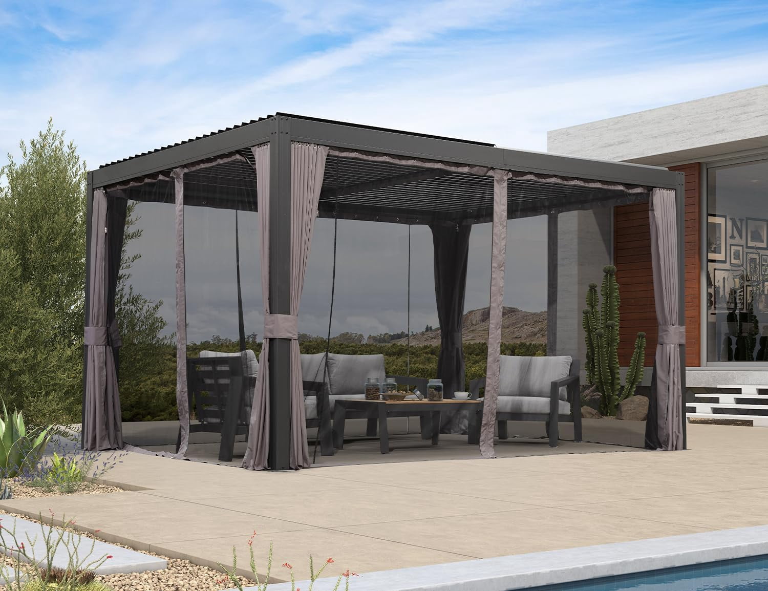 PURPLE LEAF 10' X 13' Outdoor Gazebo with Adjustable Louver, Netting ...