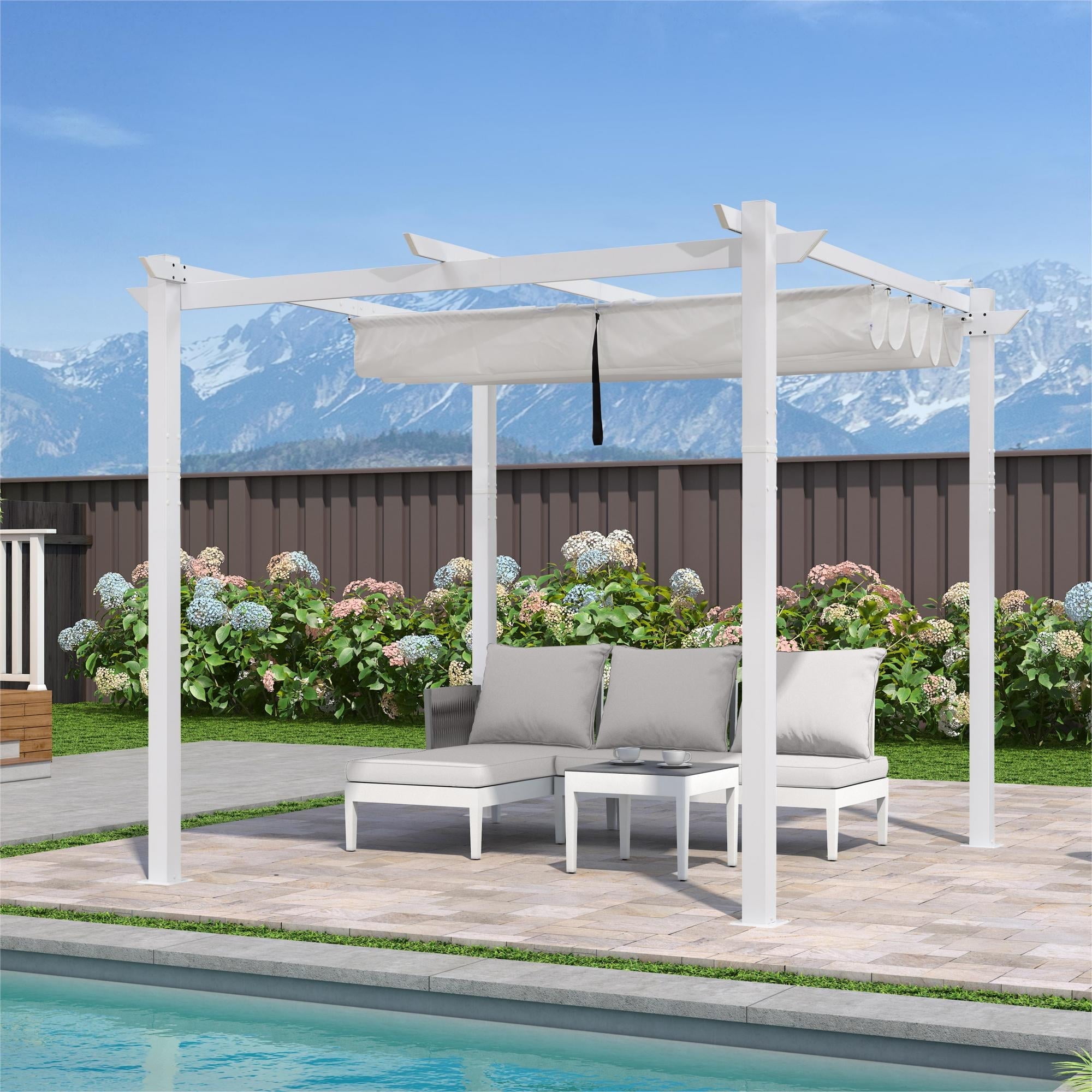 PURPLE LEAF 10' x 10' Outdoor Pergola, Retractable Canopy, Heavy-Duty ...